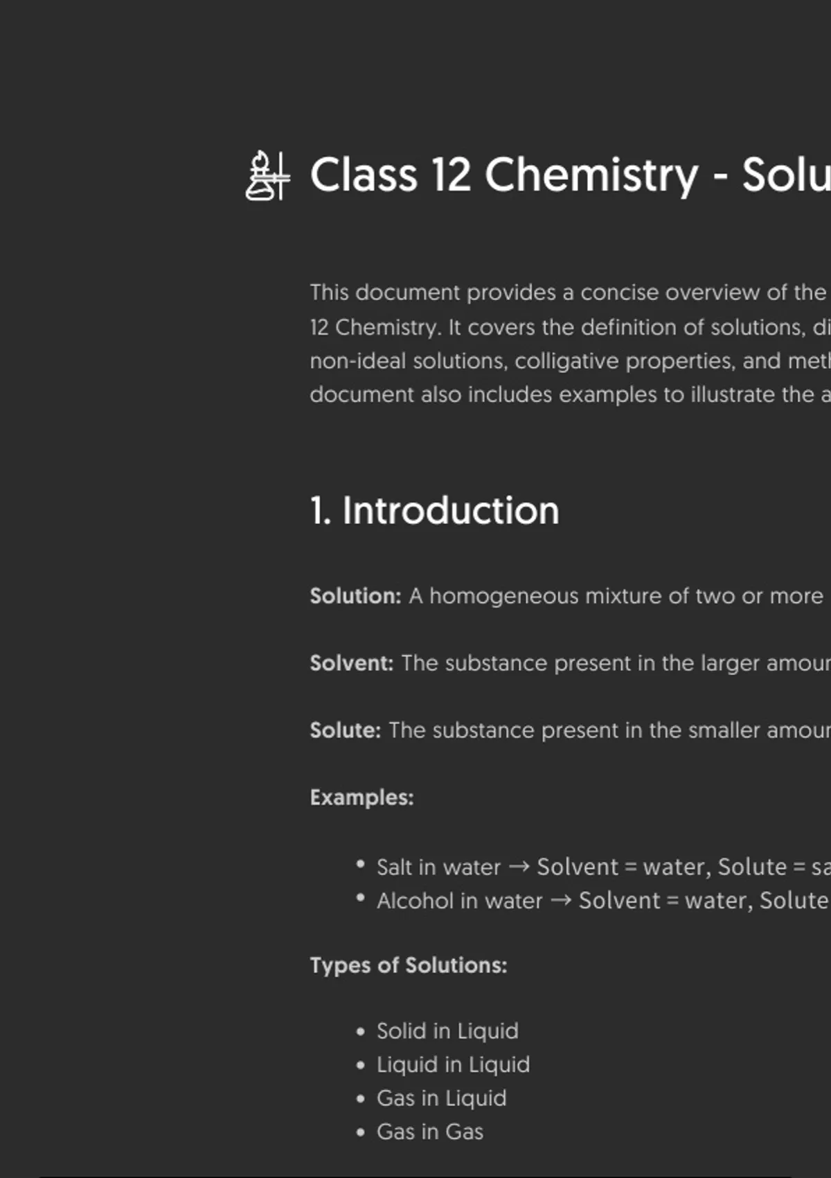 Summary Chemistry, Class 12, Solutions, CBSE, NCERT, Handwritten Notes ...