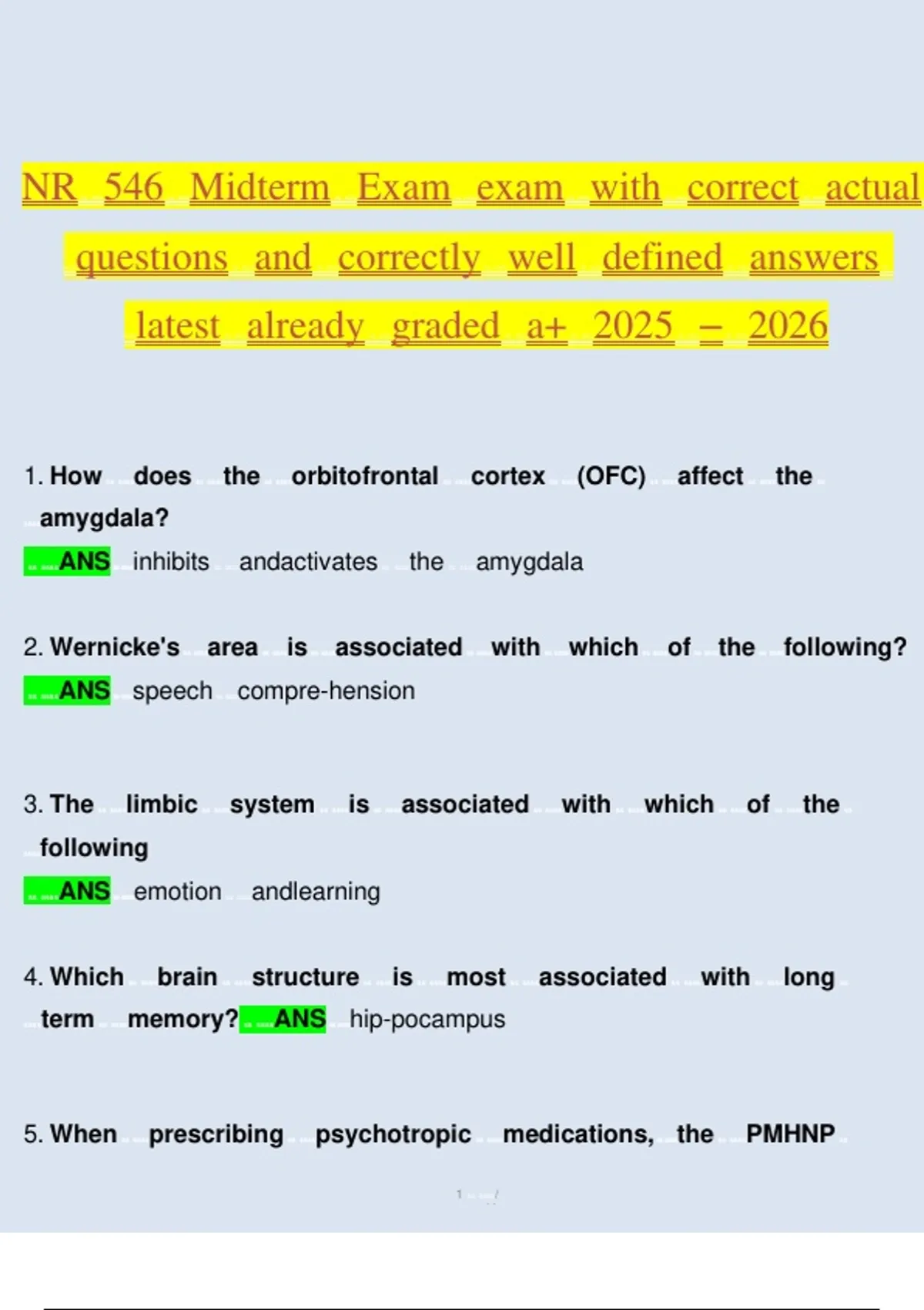 NR 546 Midterm Exam exam with correct actual questions and correctly ...