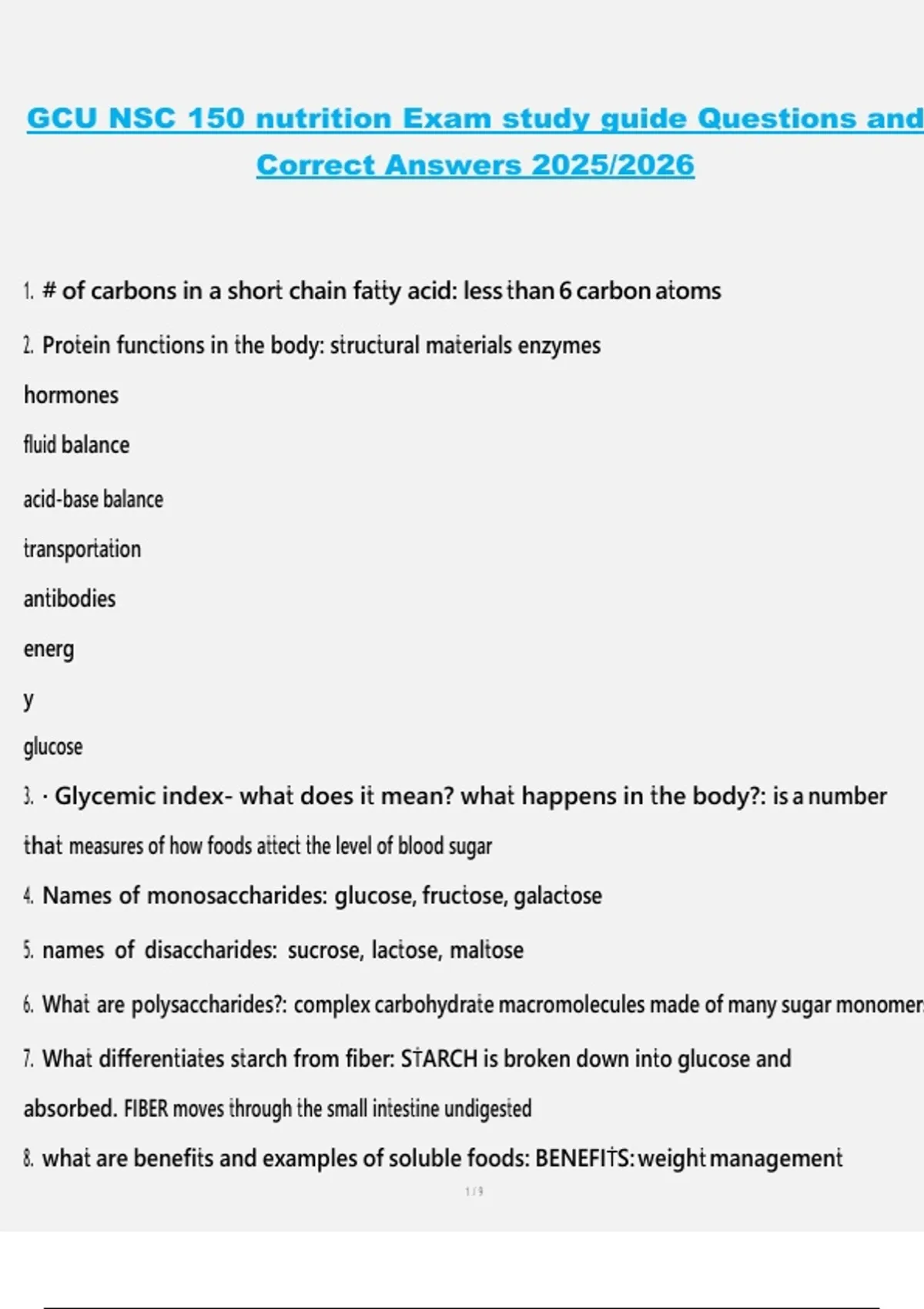 GCU NSC 150 Nutrition Exam – Study Guide with Questions and Correct ...