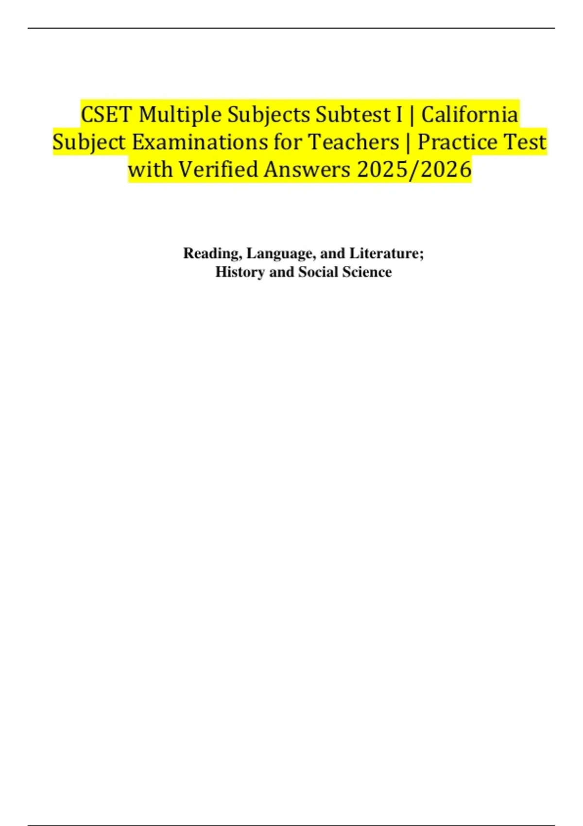 CSET Multiple Subjects Subtest I | California Subject Examinations for ...