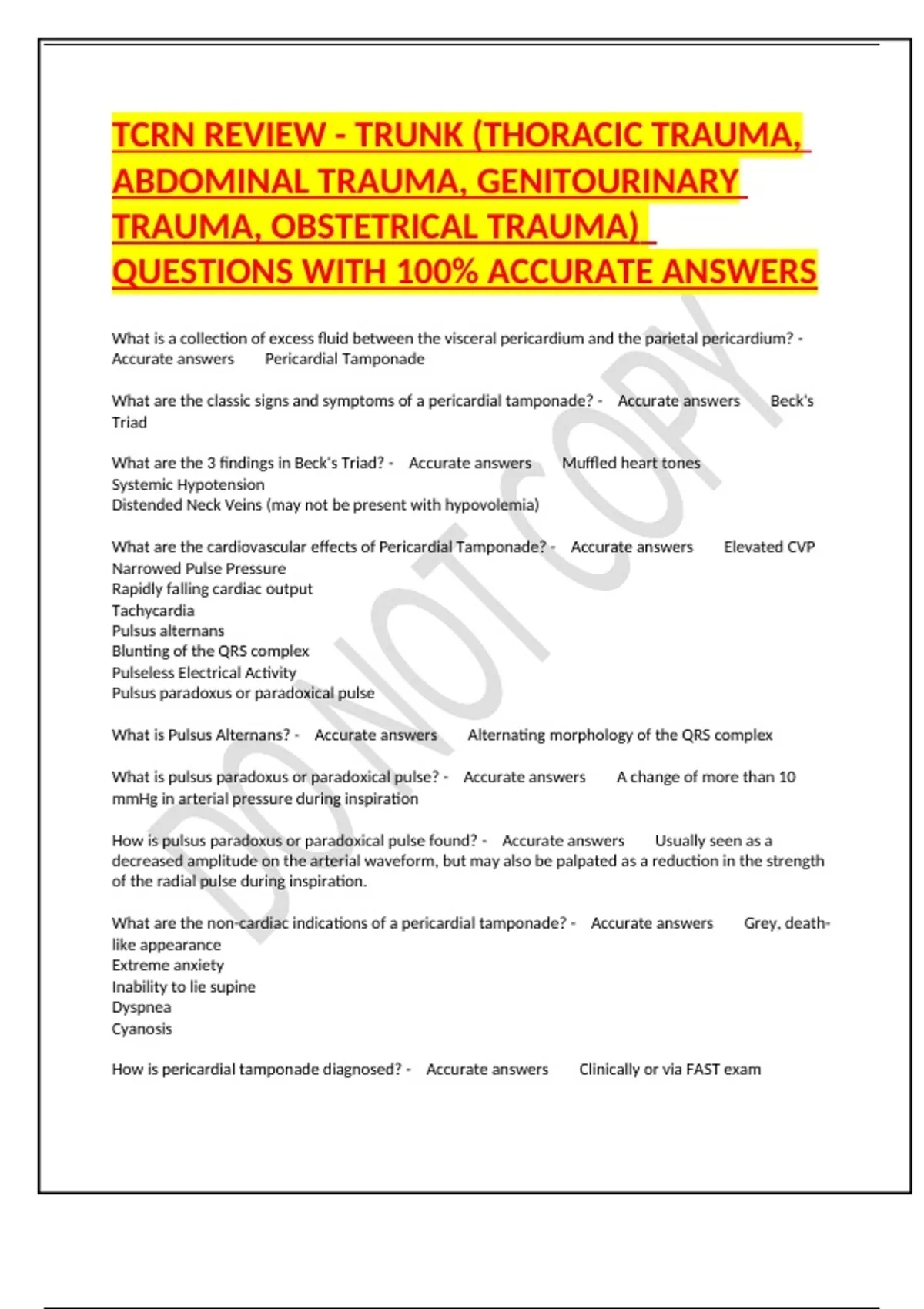 TCRN REVIEW - TRUNK (THORACIC TRAUMA, ABDOMINAL TRAUMA, GENITOURINARY ...