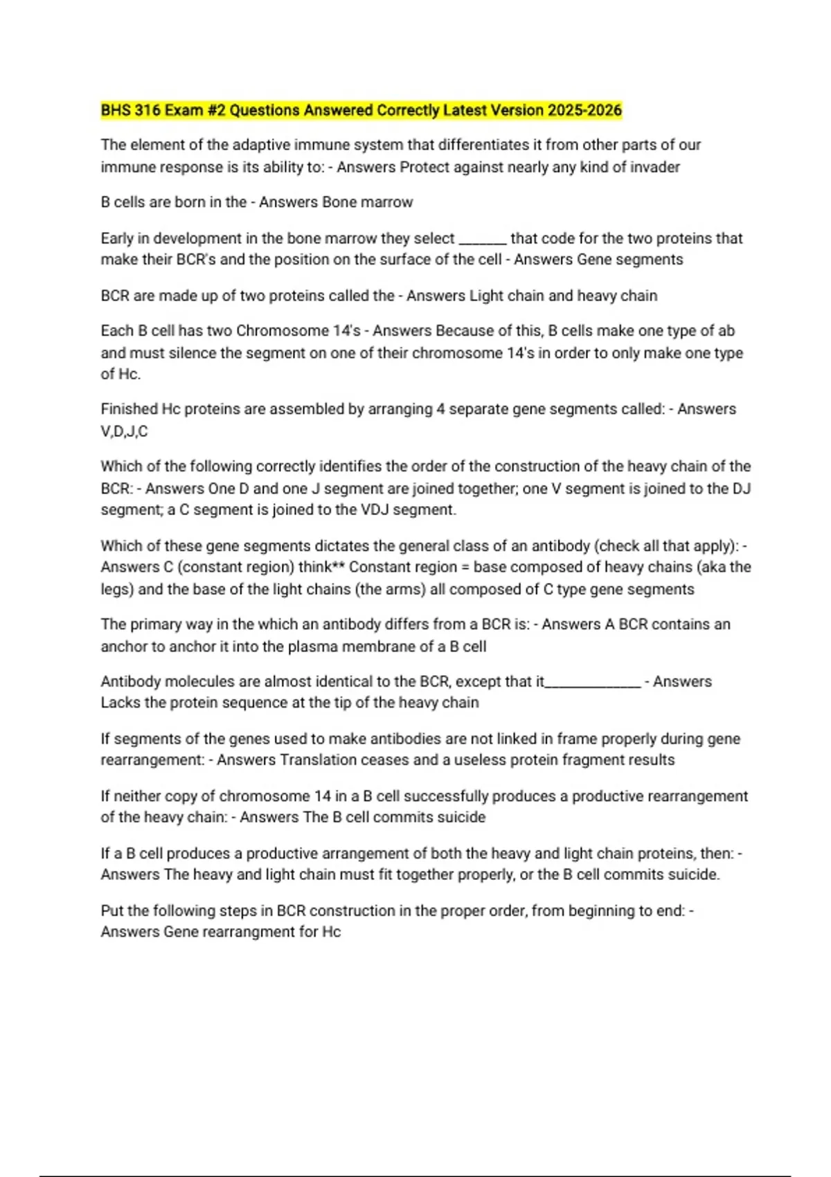 BHS 316 Exam #2 Questions Answered Correctly Latest Version - BHS 316 ...