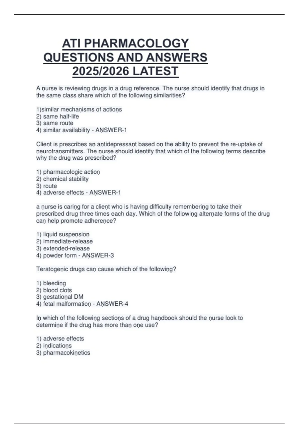 ATI Pharmacology – Latest Questions and Answers - ATI PHARMACOLOGY ...