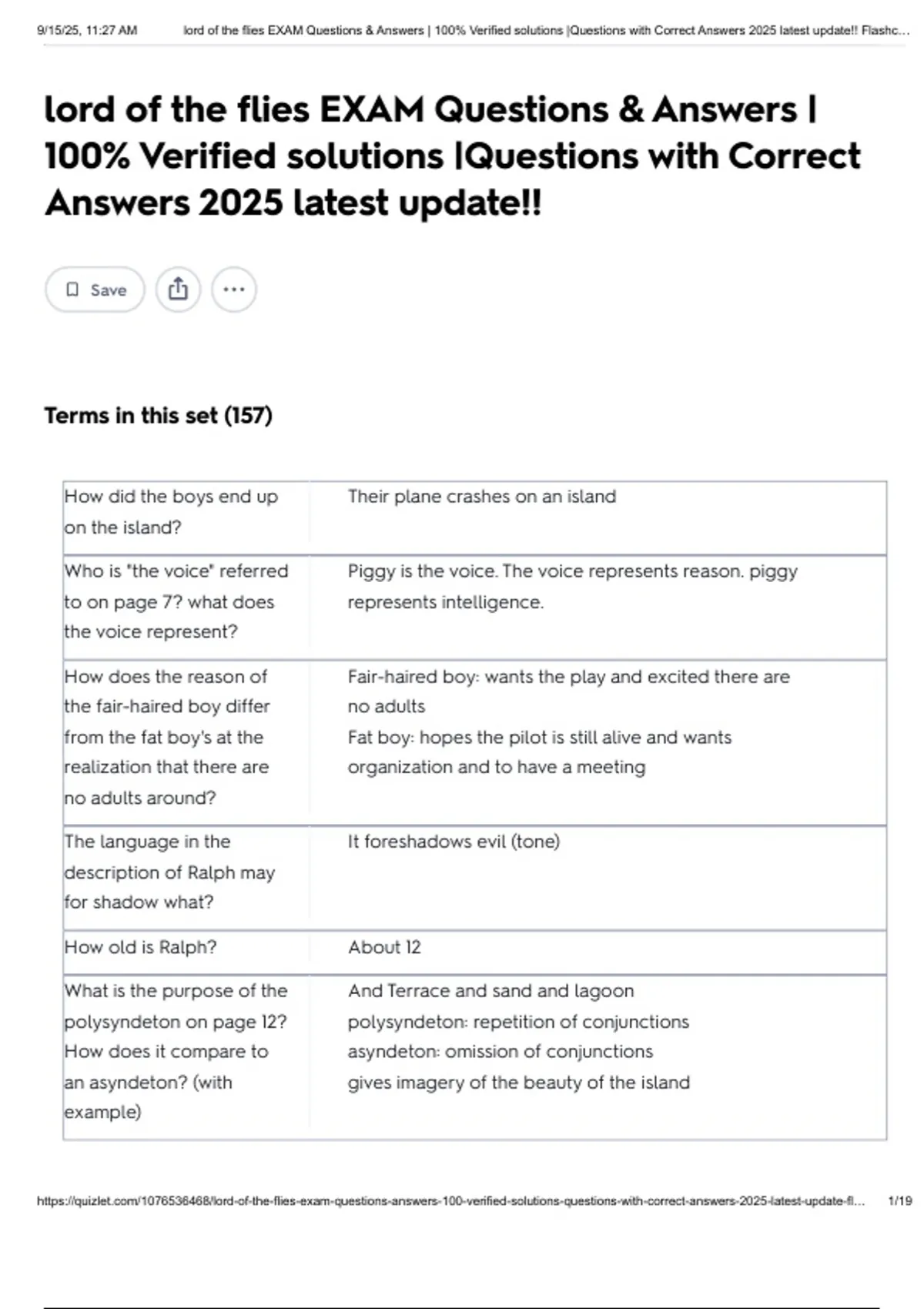 lord of the flies EXAM Questions & Answers | 100% Verified solutions ...