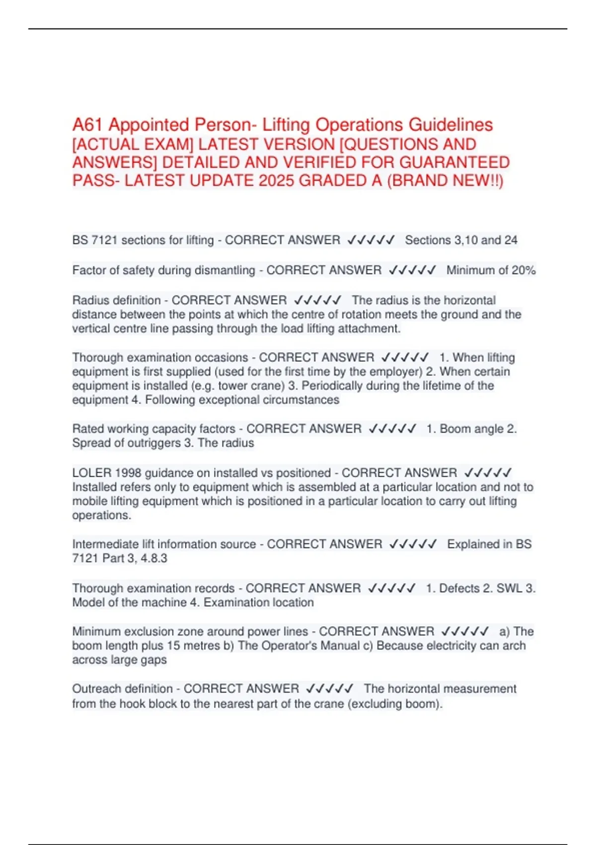 A61 Appointed Person- Lifting Operations Guidelines -ACTUAL EXAM ...