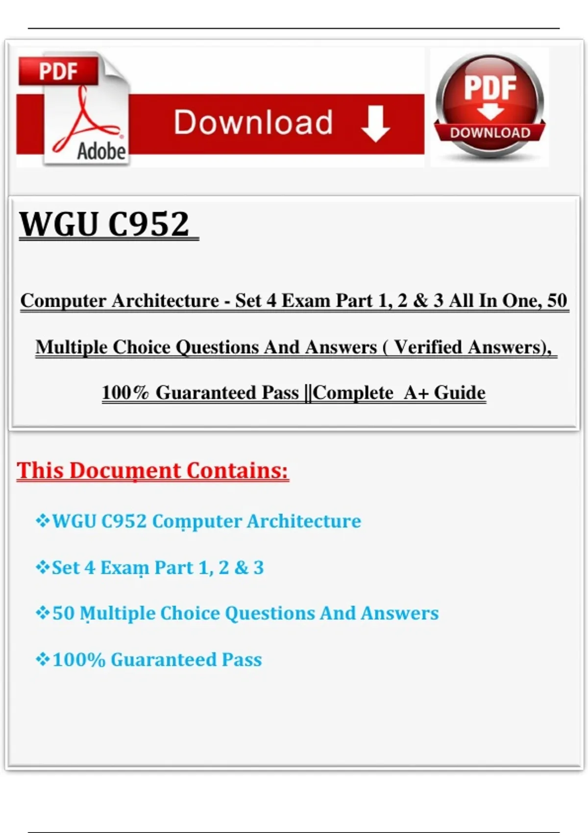 WGU C952 Computer Architecture - Set 3 Exam Part 1, 2 & 3 All In One, 50 Multiple Choice ...