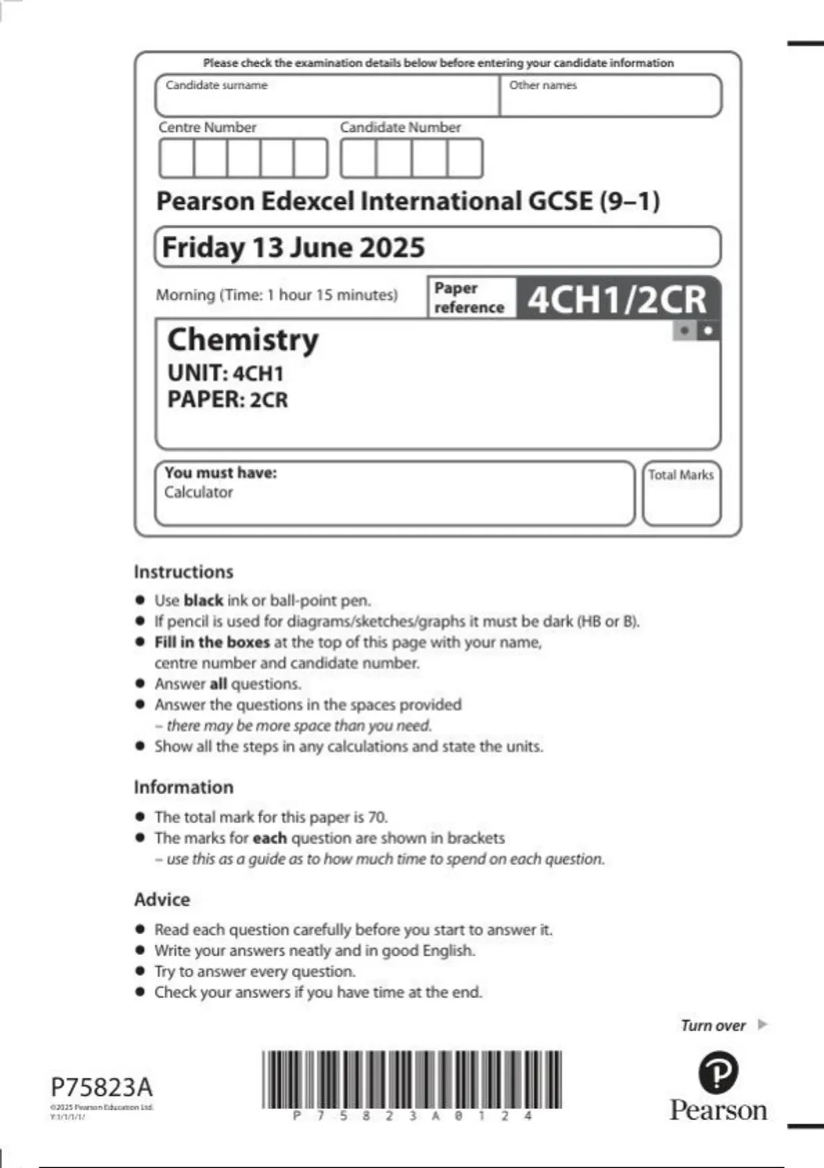 Pearson Edexcel IGCSE CHEMISTRY (Linear) 4CH1 Paper 1, 1C, 2& 2C Final ...