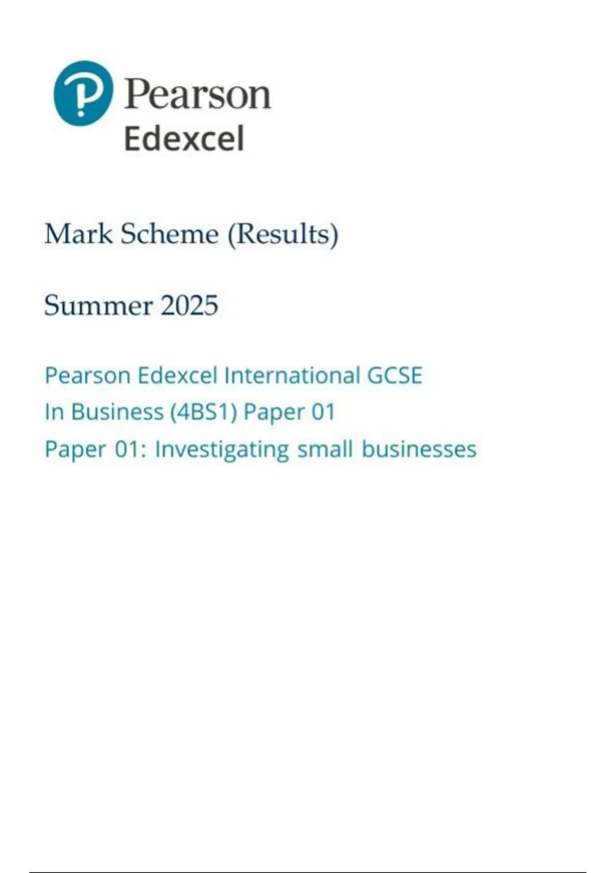 Pearson Edexcel IGCSE BUSINESS (Linear) 4BS1 Paper 1, 1R, 2& 2R Final ...