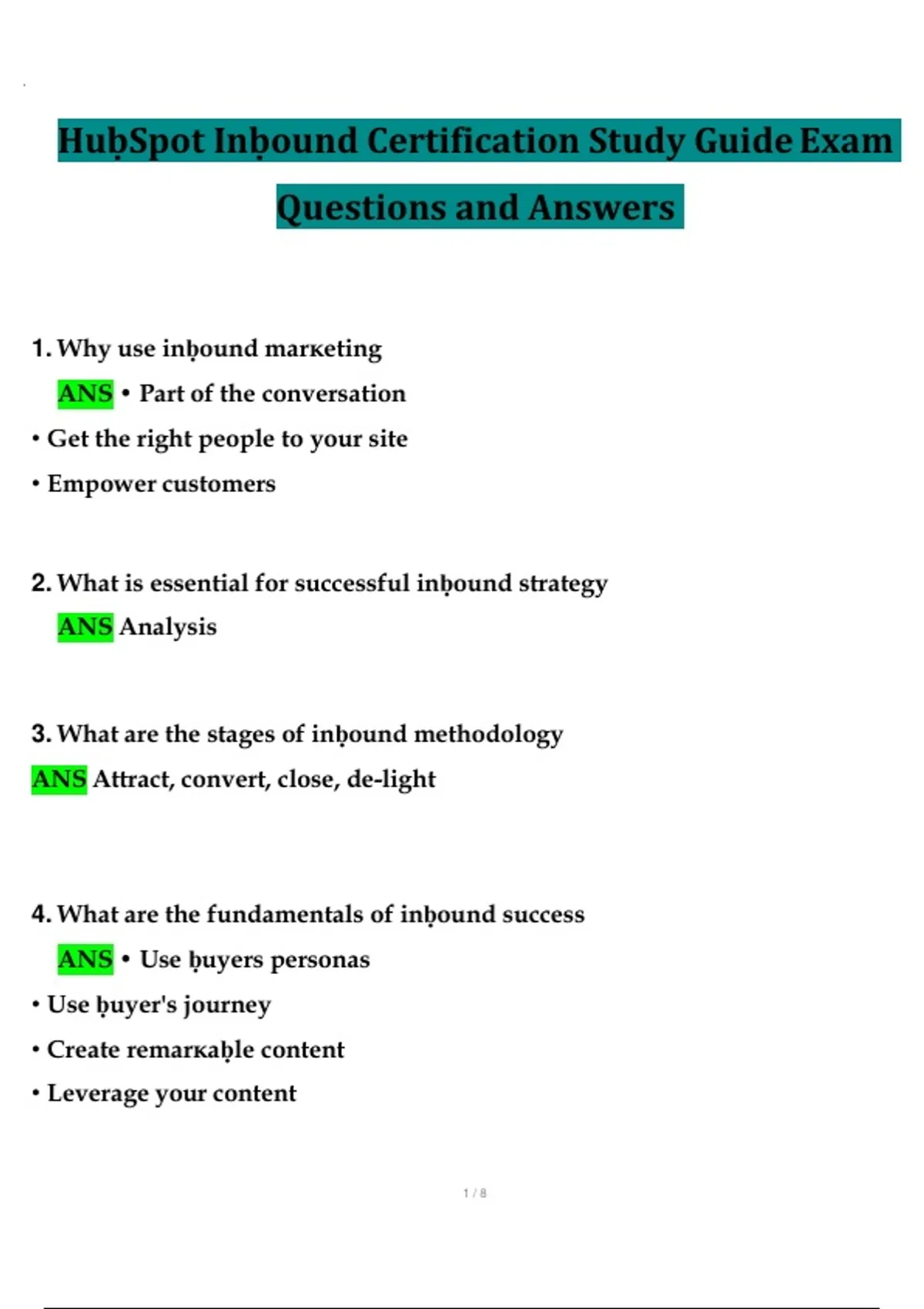 HubSpot Inbound Certification Study Guide Exam – Questions and Answers ...