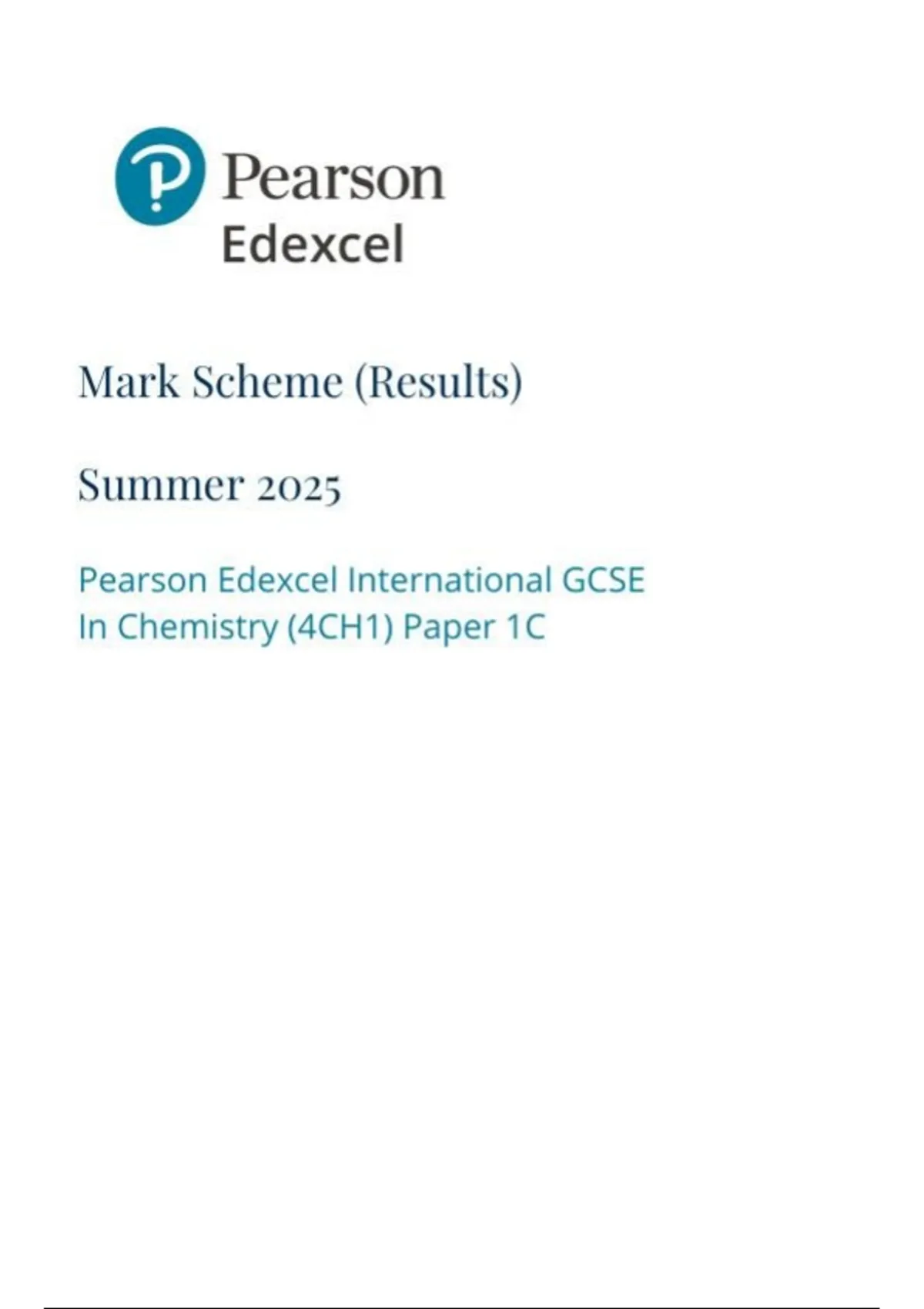 Pearson Edexcel International GCSE May 4CH1 1C Chemistry (Linear) Paper ...
