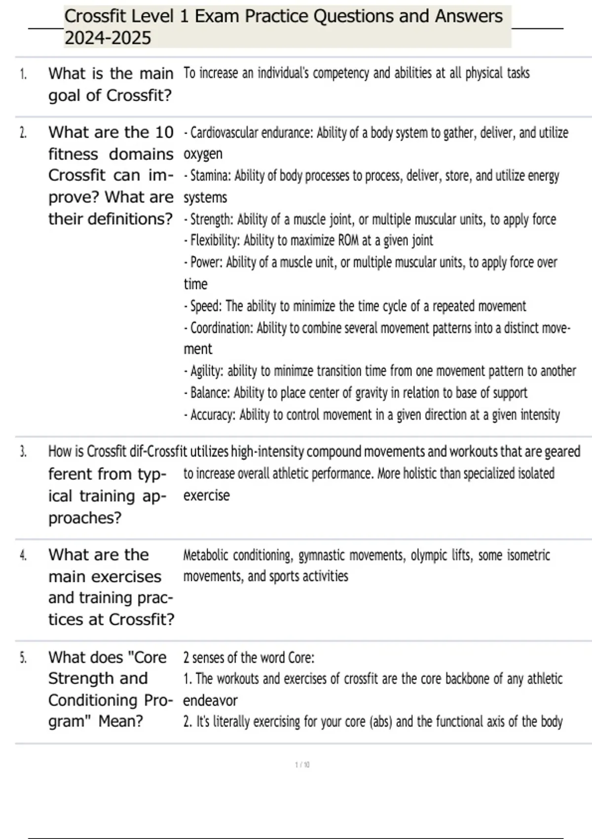 Crossfit Level 1 Exam Practice Questions and Answers - Crossfit - Stuvia US