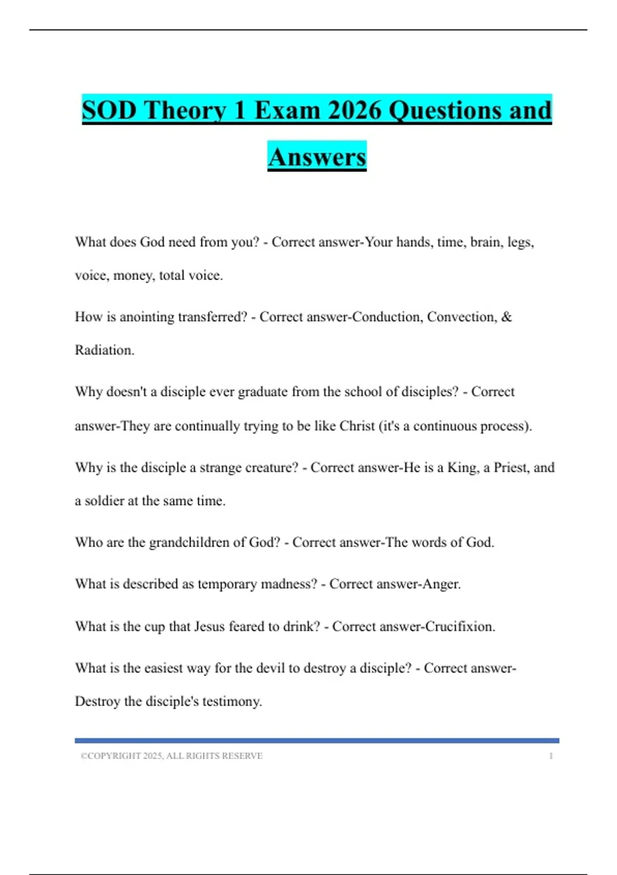 SOD Theory 1 Exam 2026 Questions and Answers - SOD Theory 1 - Stuvia US