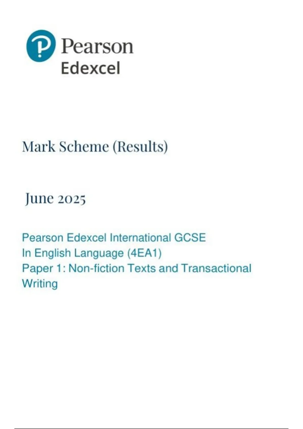Pearson Edexcel IGCSE English Language A (Linear) 4EA1 Paper 1, 1R, 2 ...