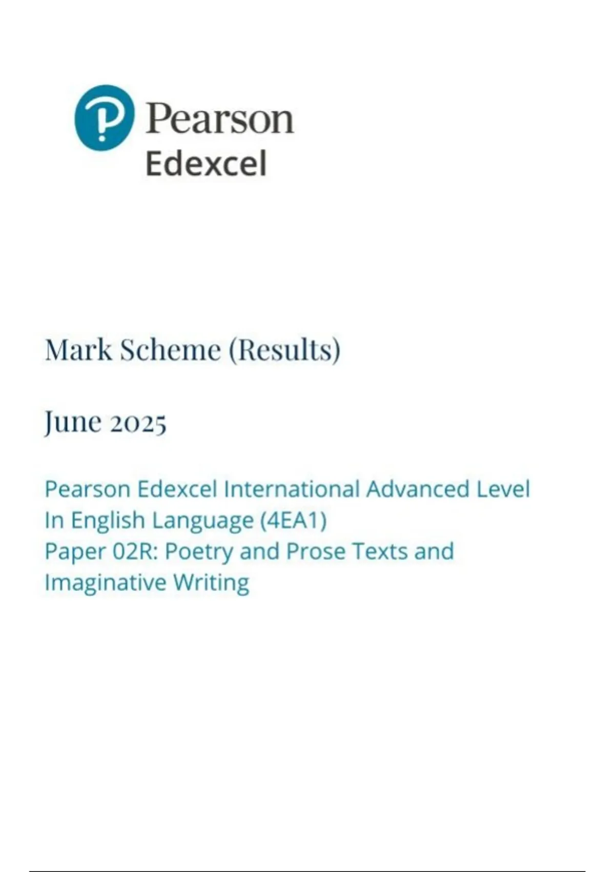Pearson Edexcel International GCSE June 4EA1 02R English Language A ...