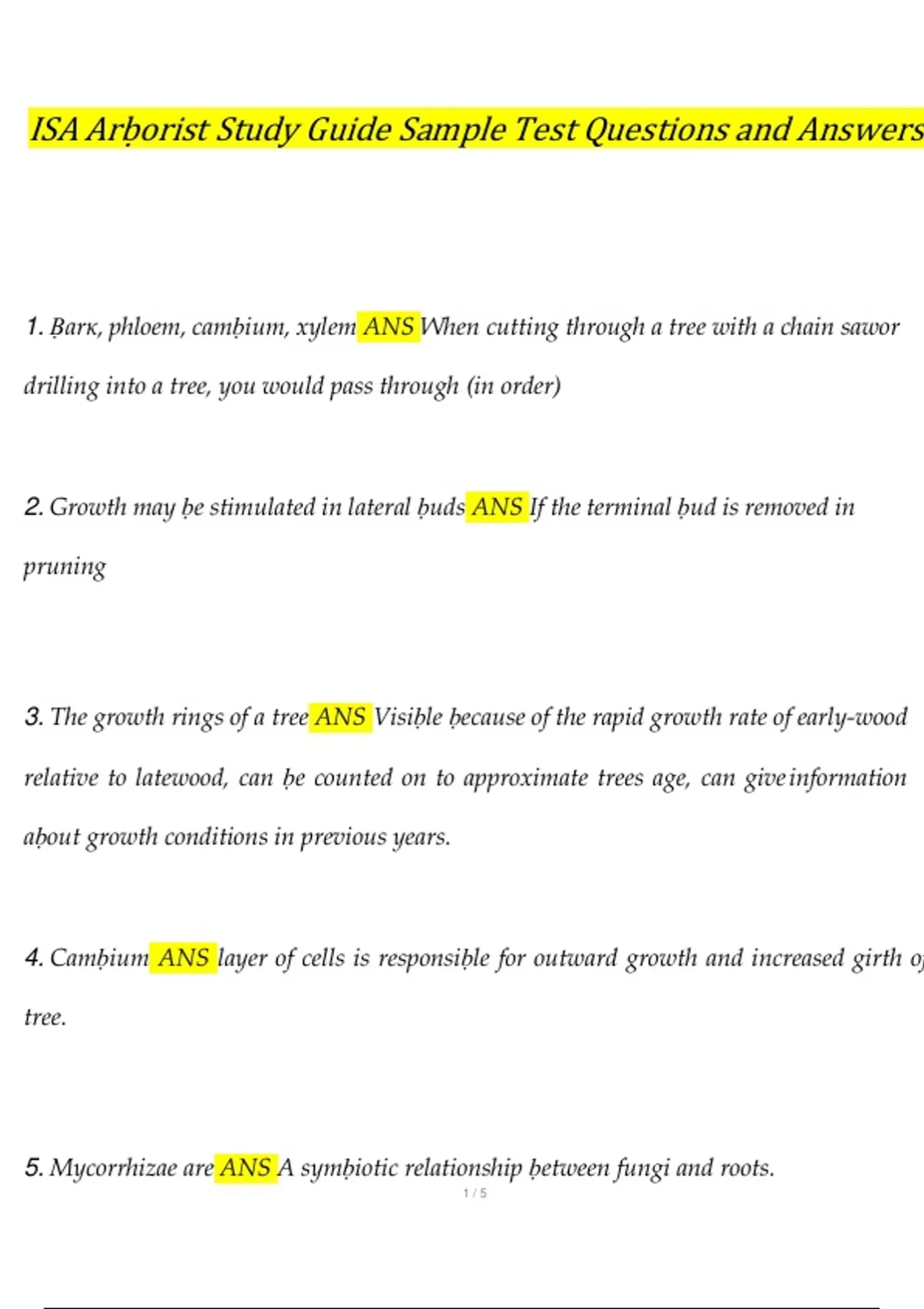 ISA Arborist Study Guide – Sample Test Questions and Answers, Verified ...