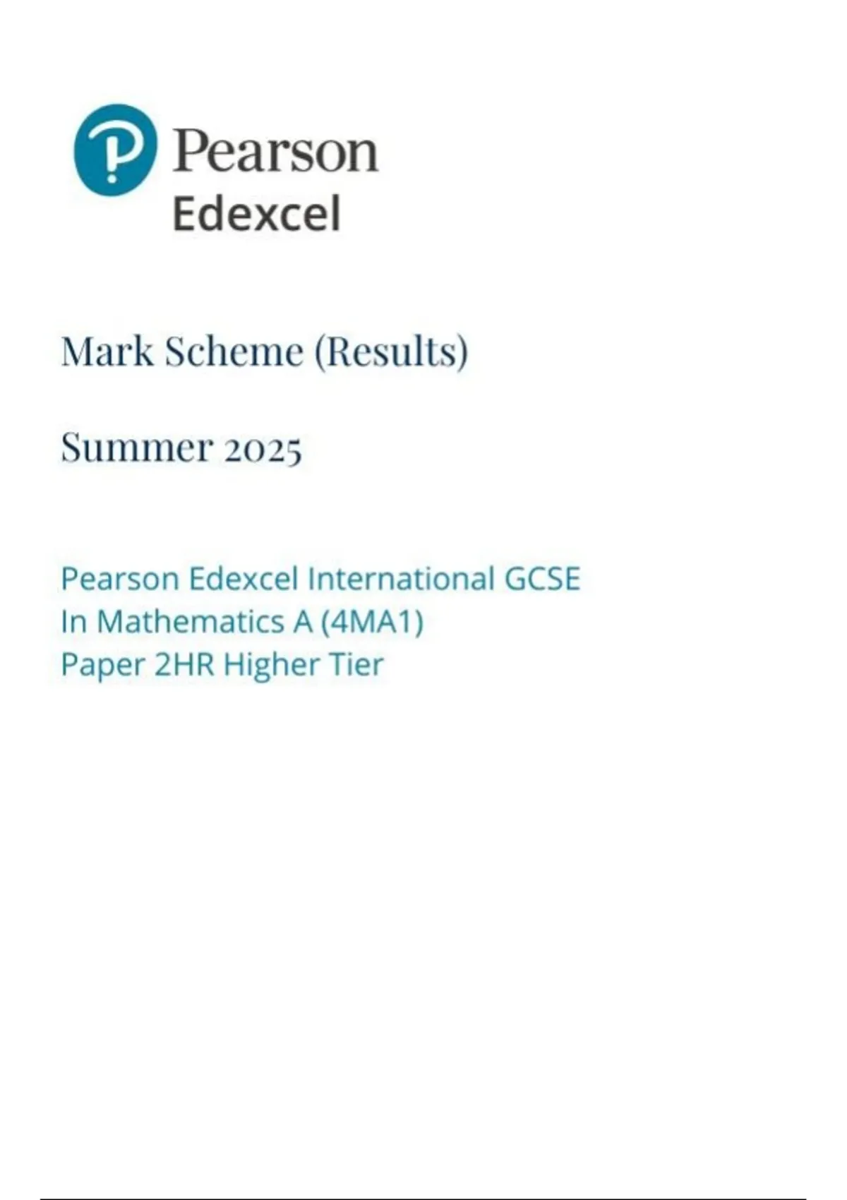 Pearson Edexcel International GCSE June 4MA1 2HR Mathematics A (Linear ...