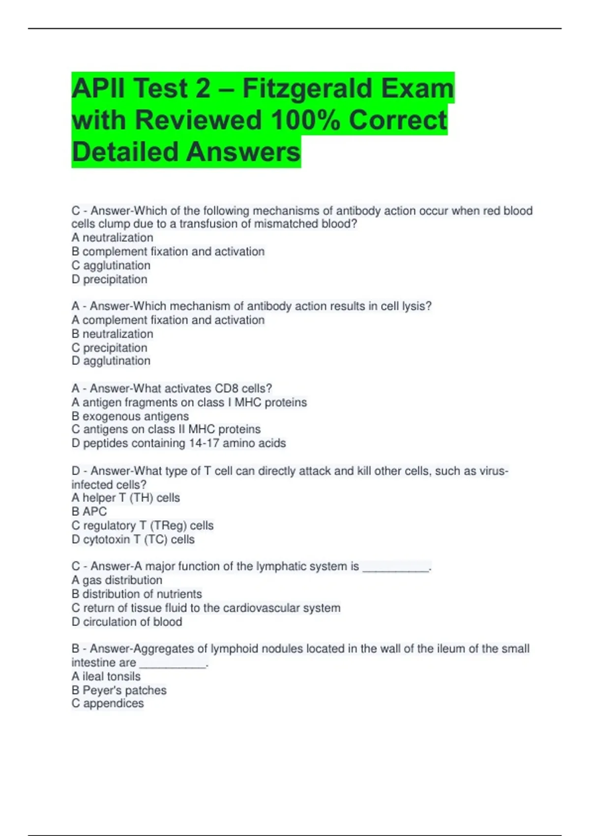 APII Test 2 – Fitzgerald Exam with Reviewed 100% Correct Detailed ...