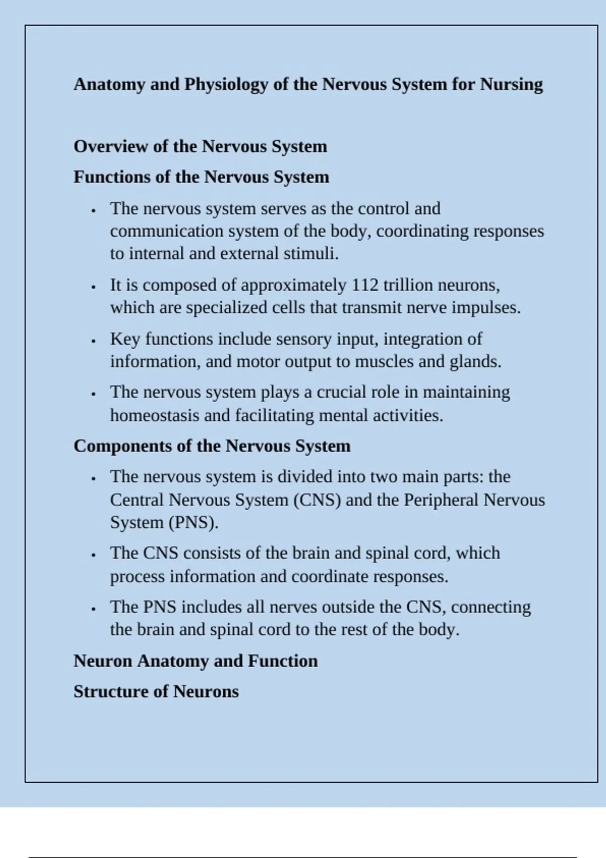Anatomy and Physiology of the Nervous System for Nursing - Anatomy and ...