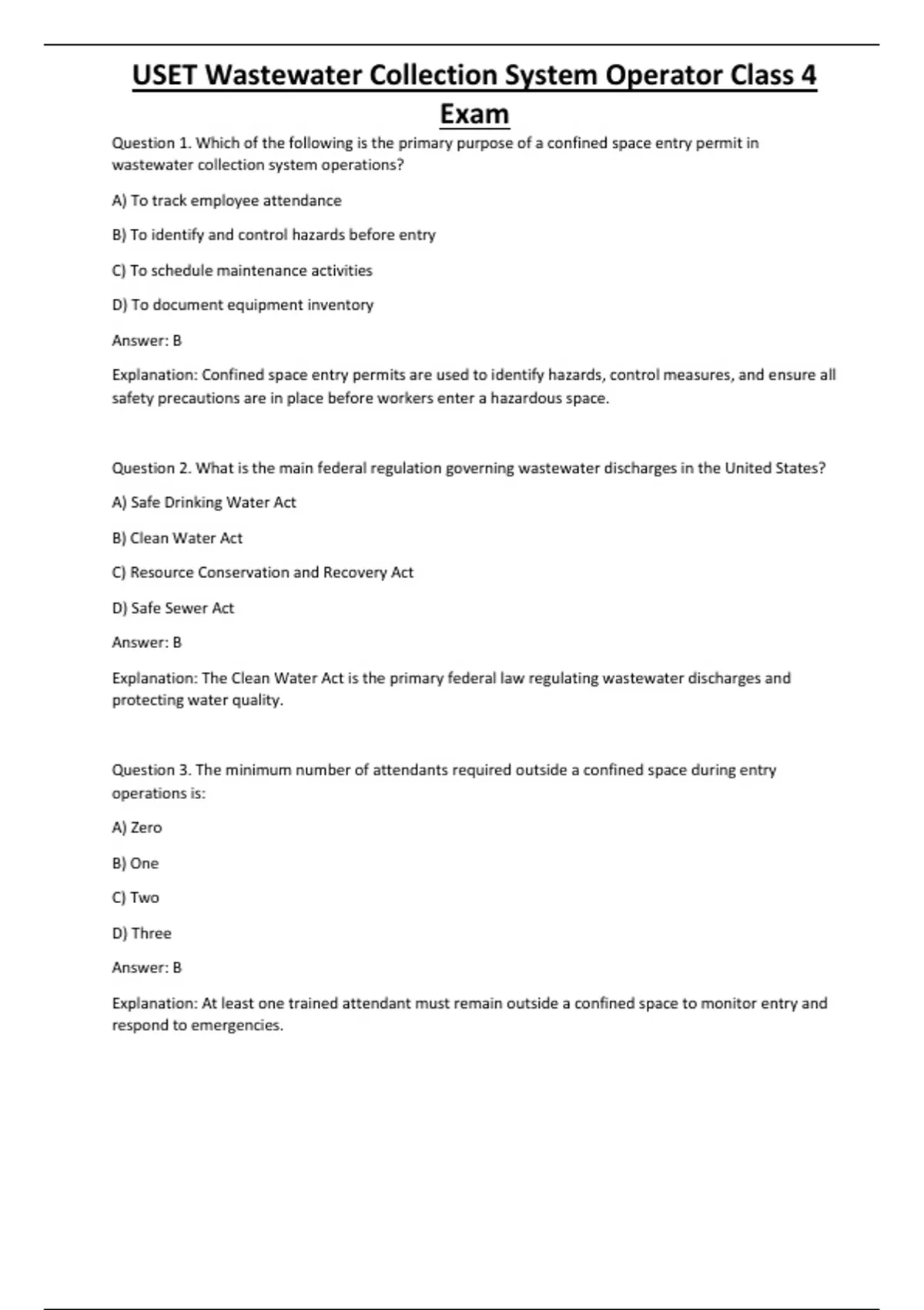 USET Wastewater Collection System Operator Class 4 Exam - Computers ...