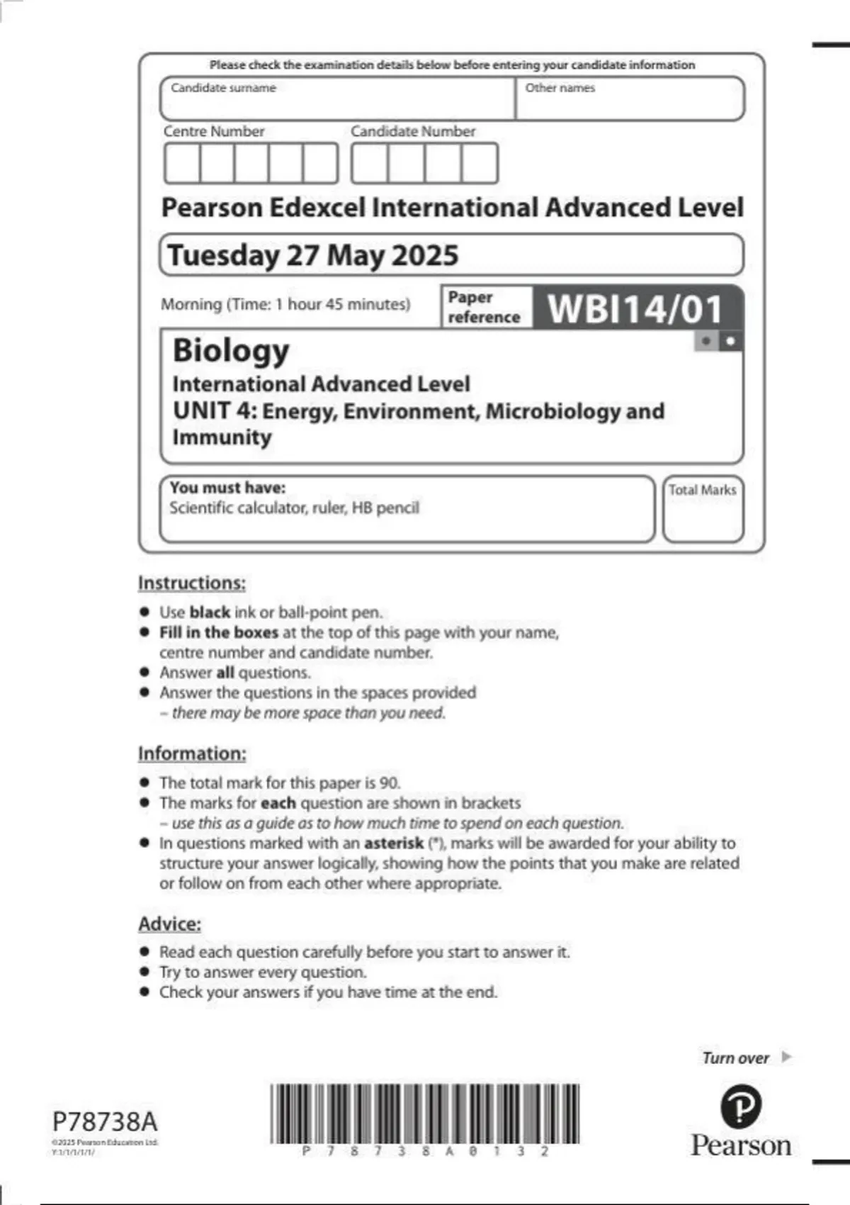 Pearson Edexcel IAL May WBI14 01 Biology Unit 4: Energy, Environment ...