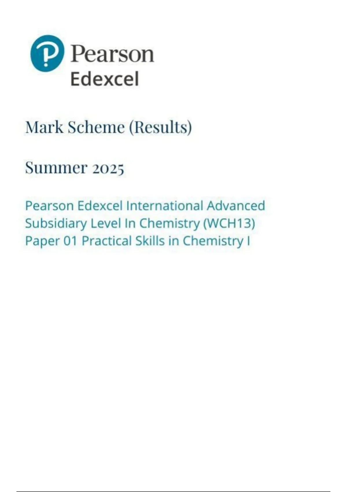 Pearson Edexcel IAL May WCH13 01 Chemistry Unit 3: Practical Skills in ...