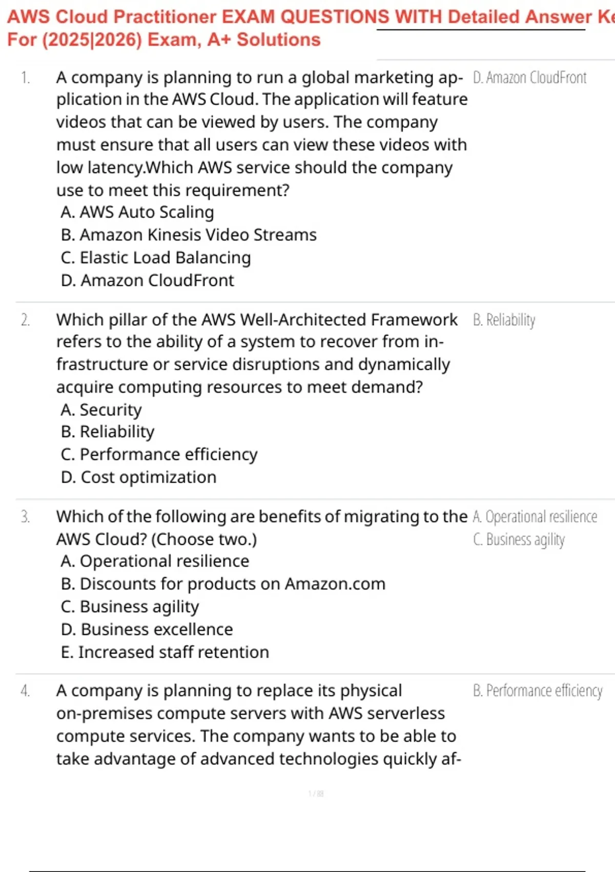 AWS Cloud Practitioner EXAM QUESTIONS WITH Detailed Answer Key For ...