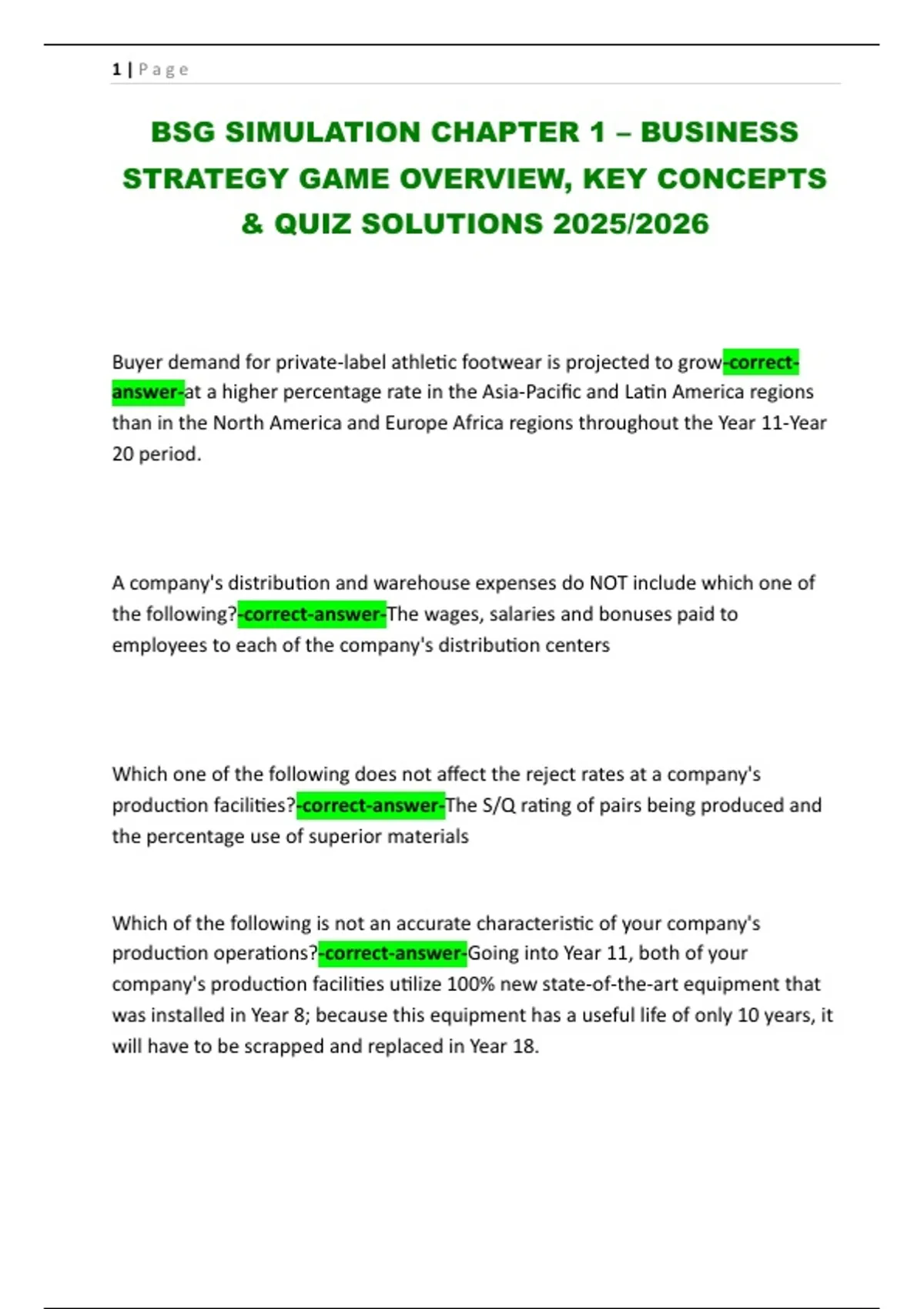 BSG SIMULATION CHAPTER 1 – BUSINESS STRATEGY GAME OVERVIEW, KEY ...