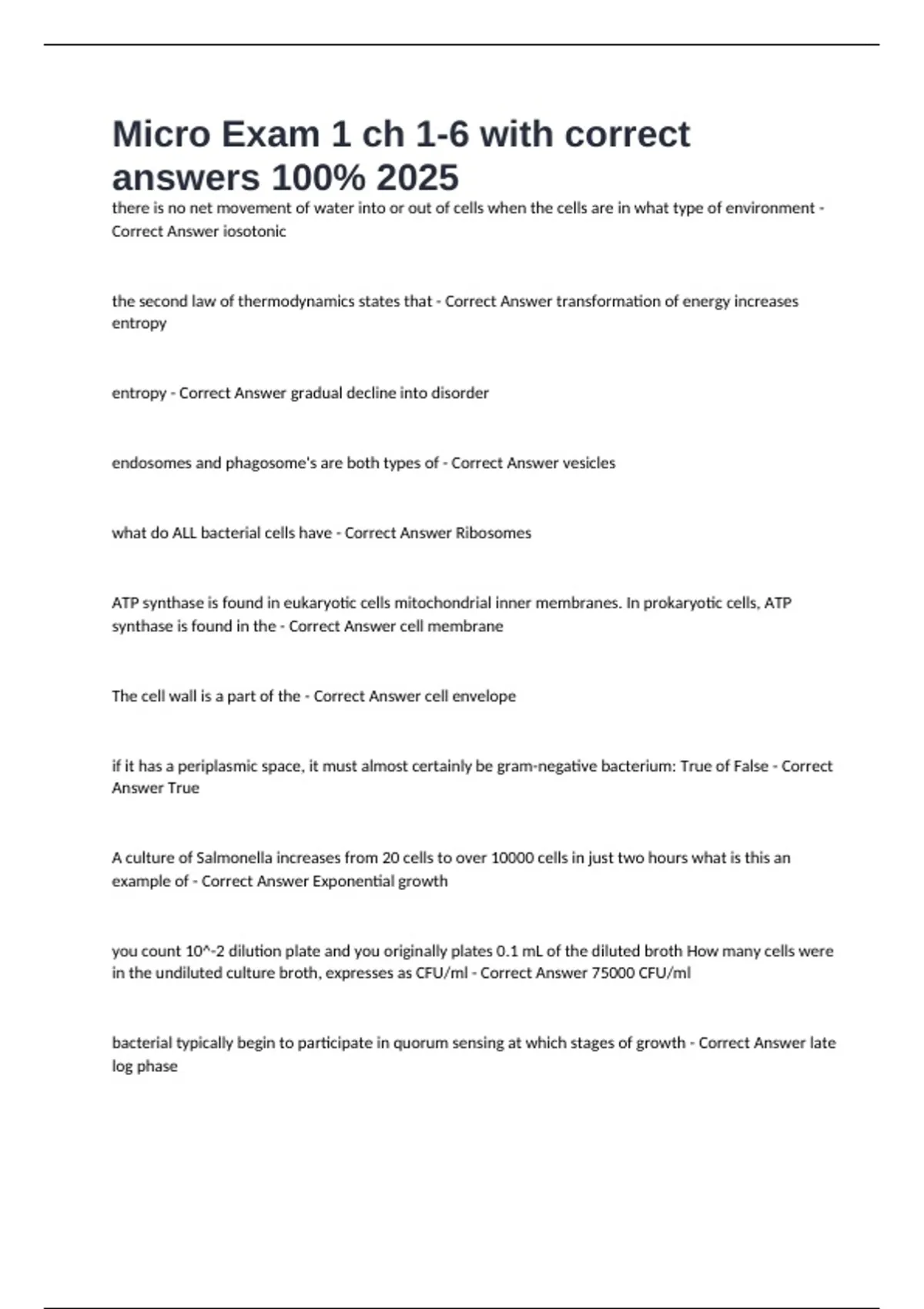 Micro Exam 1 ch 1-6 with correct answers 100% 2025 - Microbiology ...