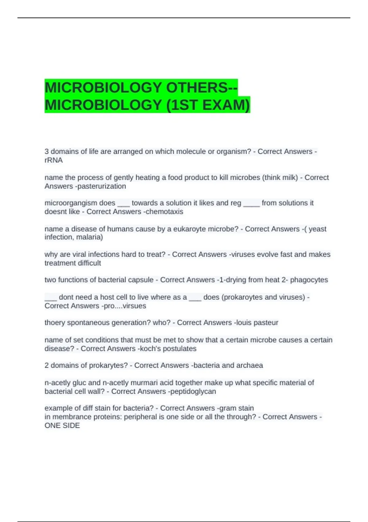 MICROBIOLOGY OTHERS--MICROBIOLOGY (1ST EXAM) QUESTIONS AND ANSWERS ...
