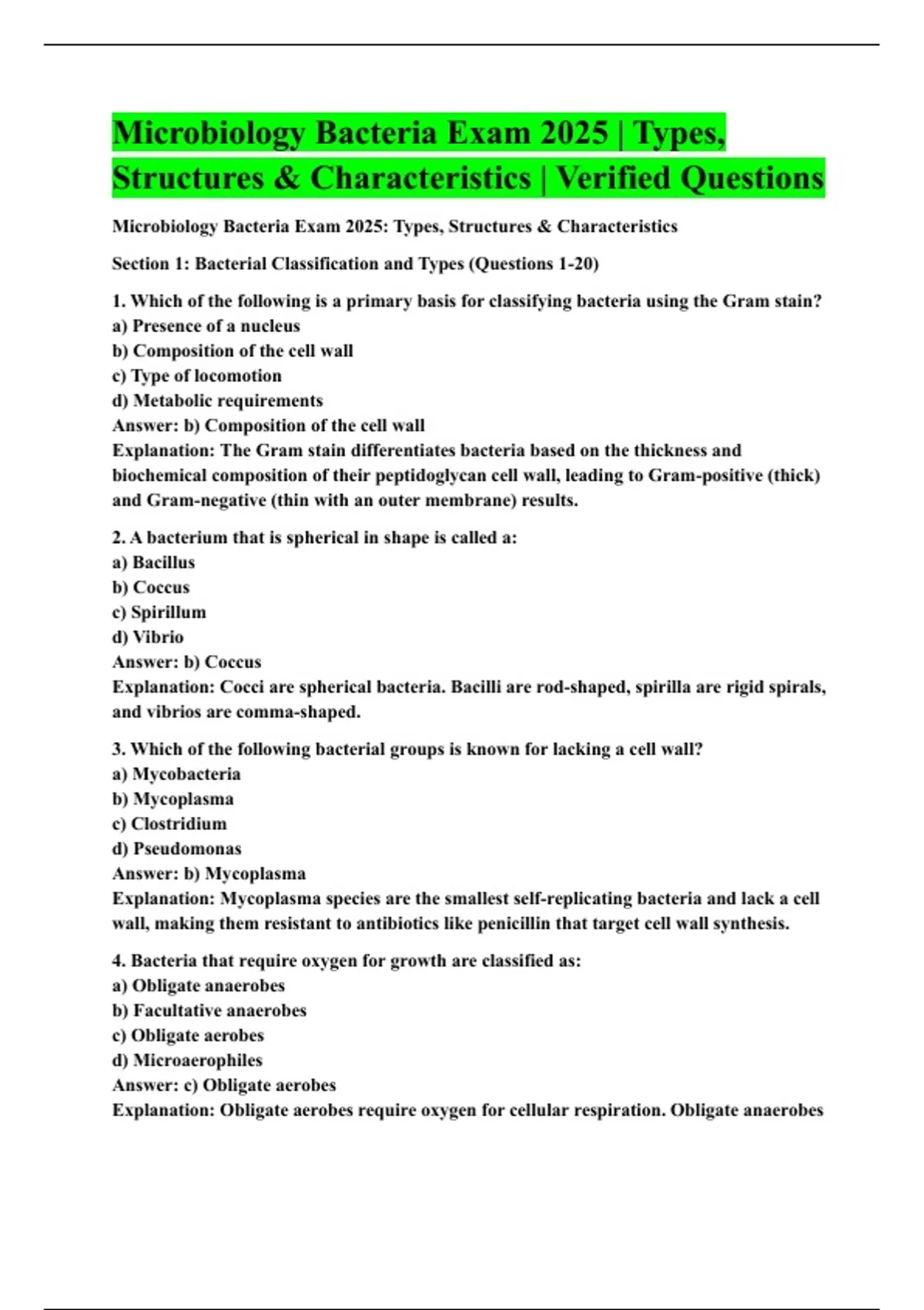 Microbiology Bacteria Exam 2025 | Types, Structures & Characteristics ...