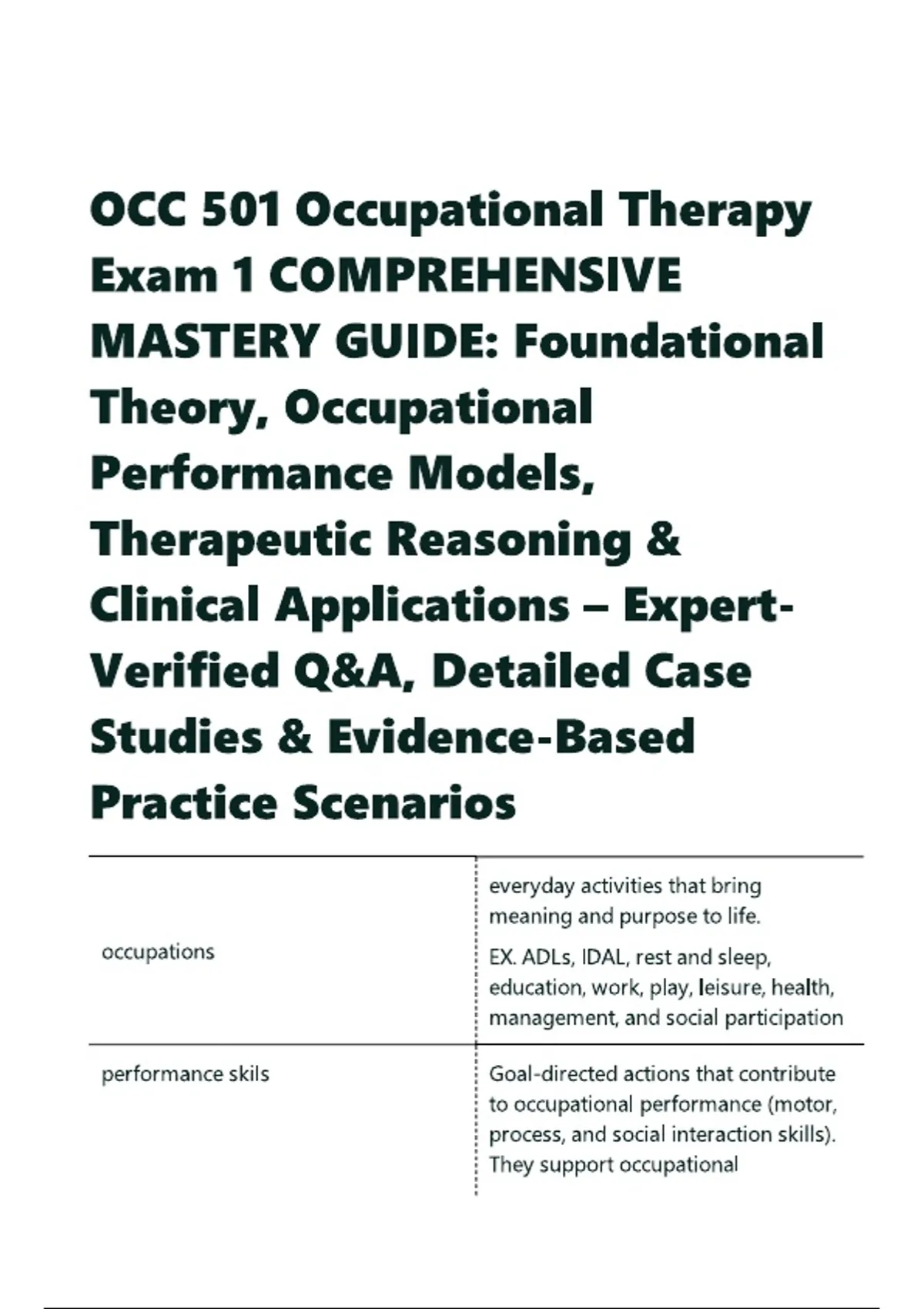 OCC 501 Occupational Therapy Exam 1 COMPREHENSIVE MASTERY GUIDE ...