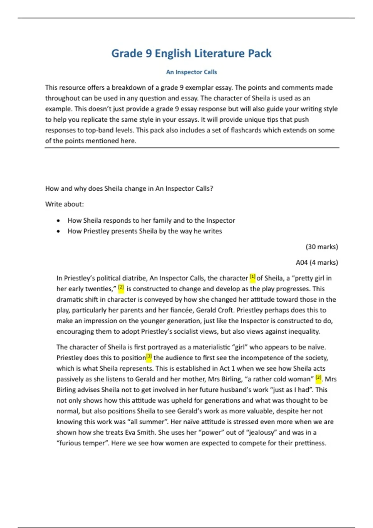 Grade 9-English Literature Master Pack-An Inspector Calls - English ...
