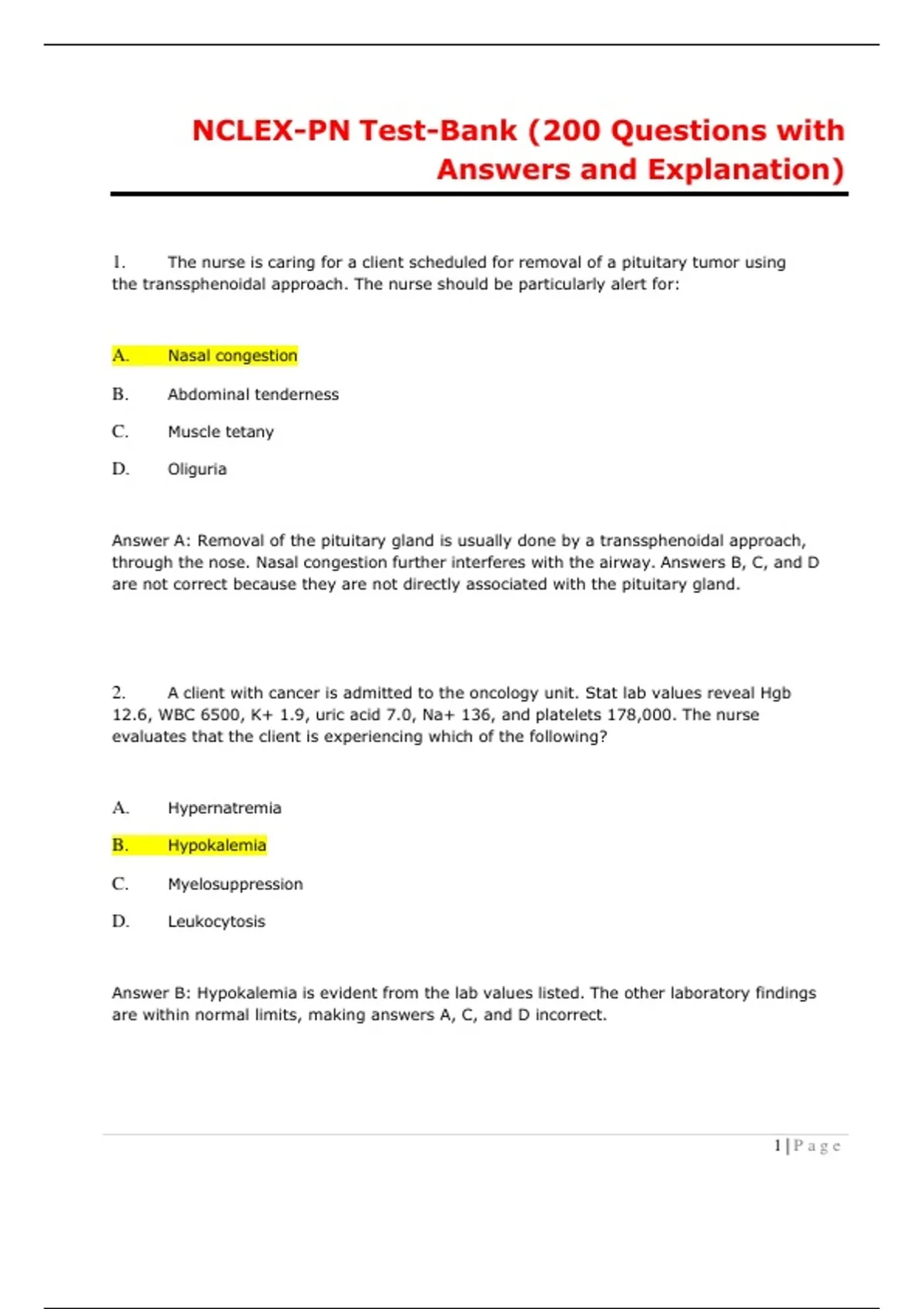 NCLEX-PN Test Bank | 200 Questions with Answers & Explanations - NCLEX ...