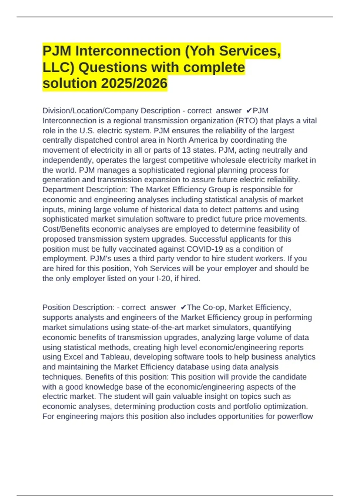 PJM Interconnection (Yoh Services, LLC) Questions with complete ...