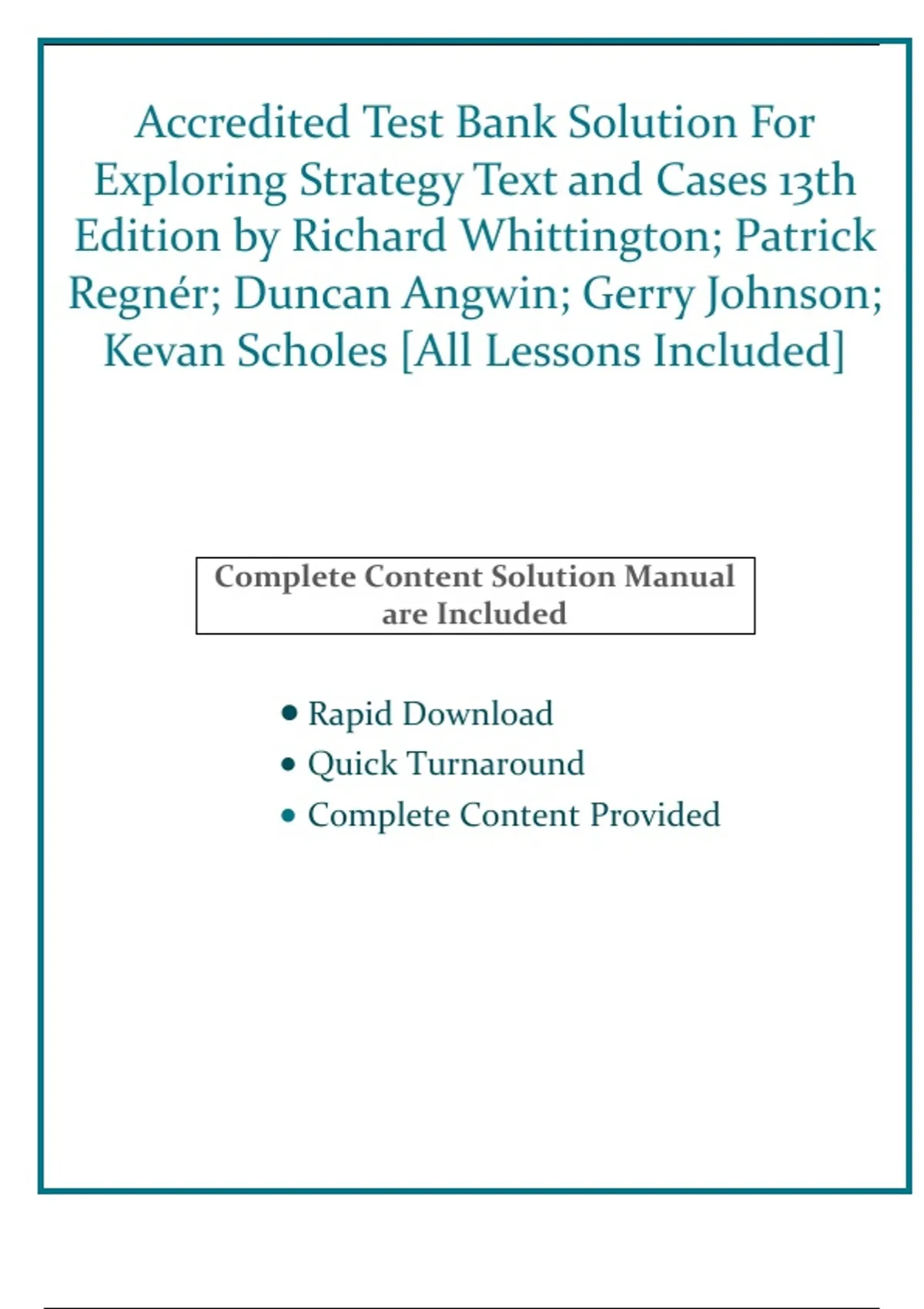 Accredited Test Bank Solution For Exploring Strategy Text and Cases ...