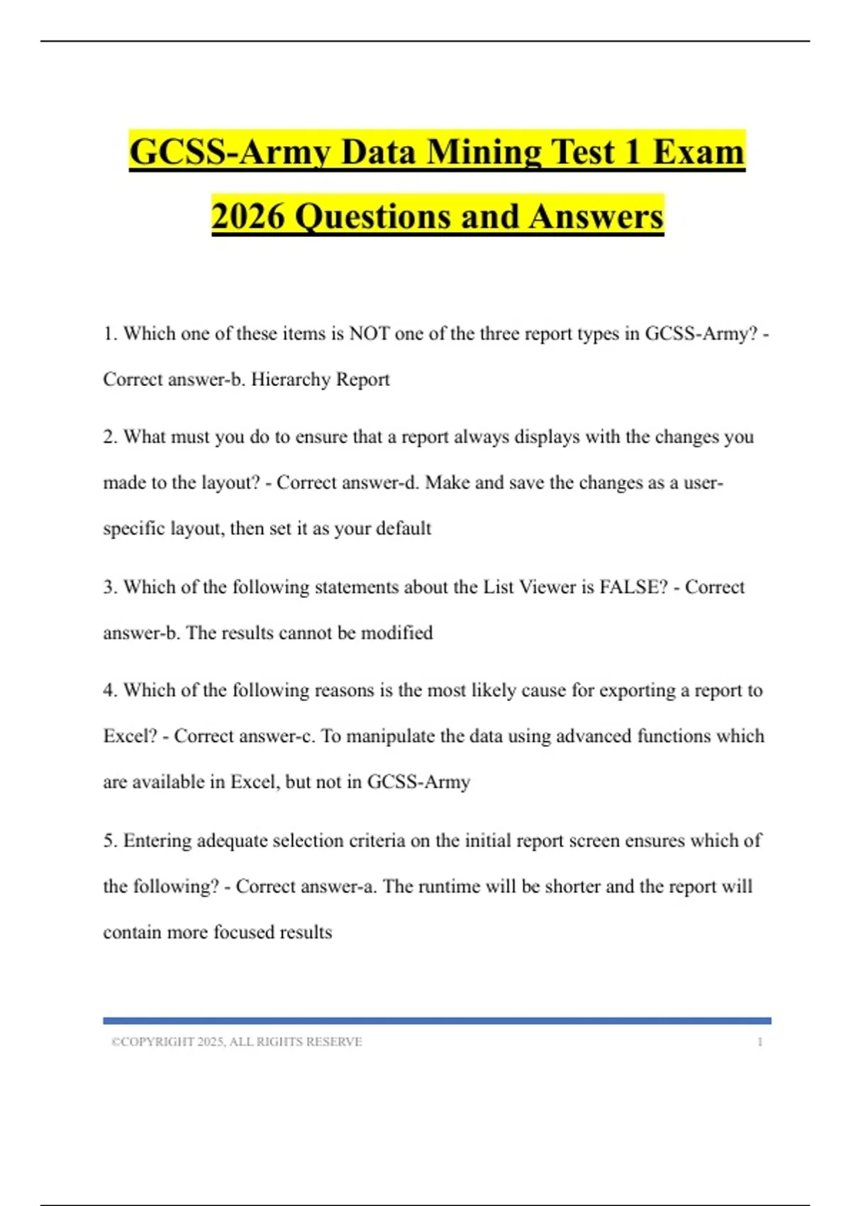 GCSS-Army Data Mining Test 1 Exam 2026 Questions and Answers - GCSS ...