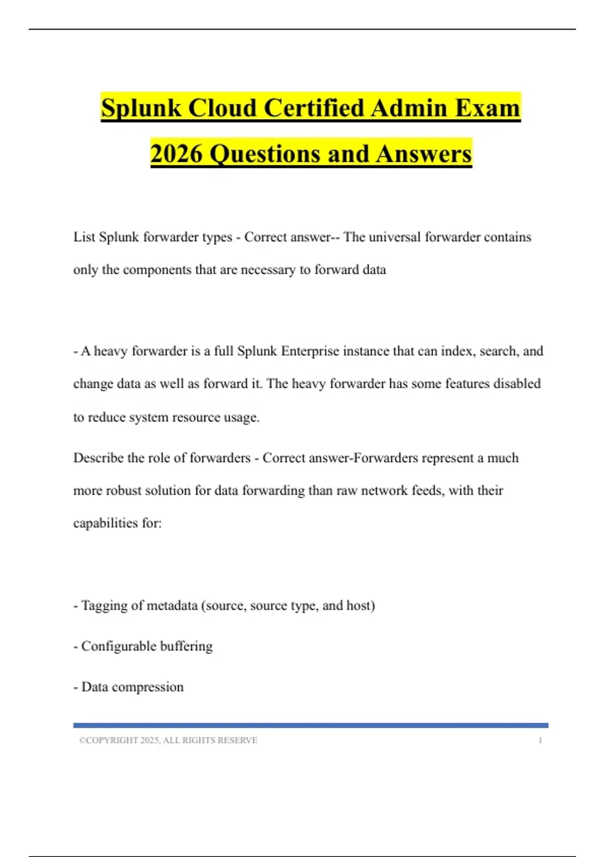 Splunk Cloud Certified Admin Exam 2026 Questions and Answers - Splunk ...