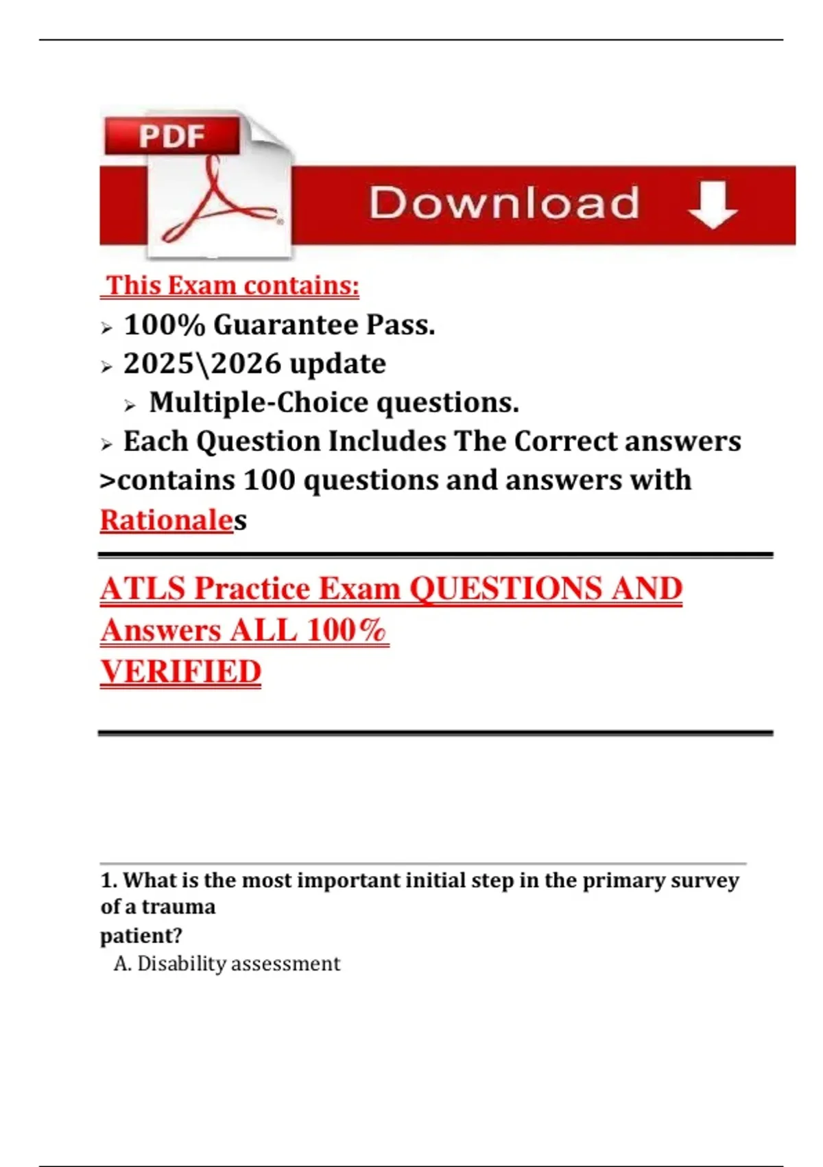 ATLS Practice Exam 2025/2026 | 100 Verified Questions & Answers with ...