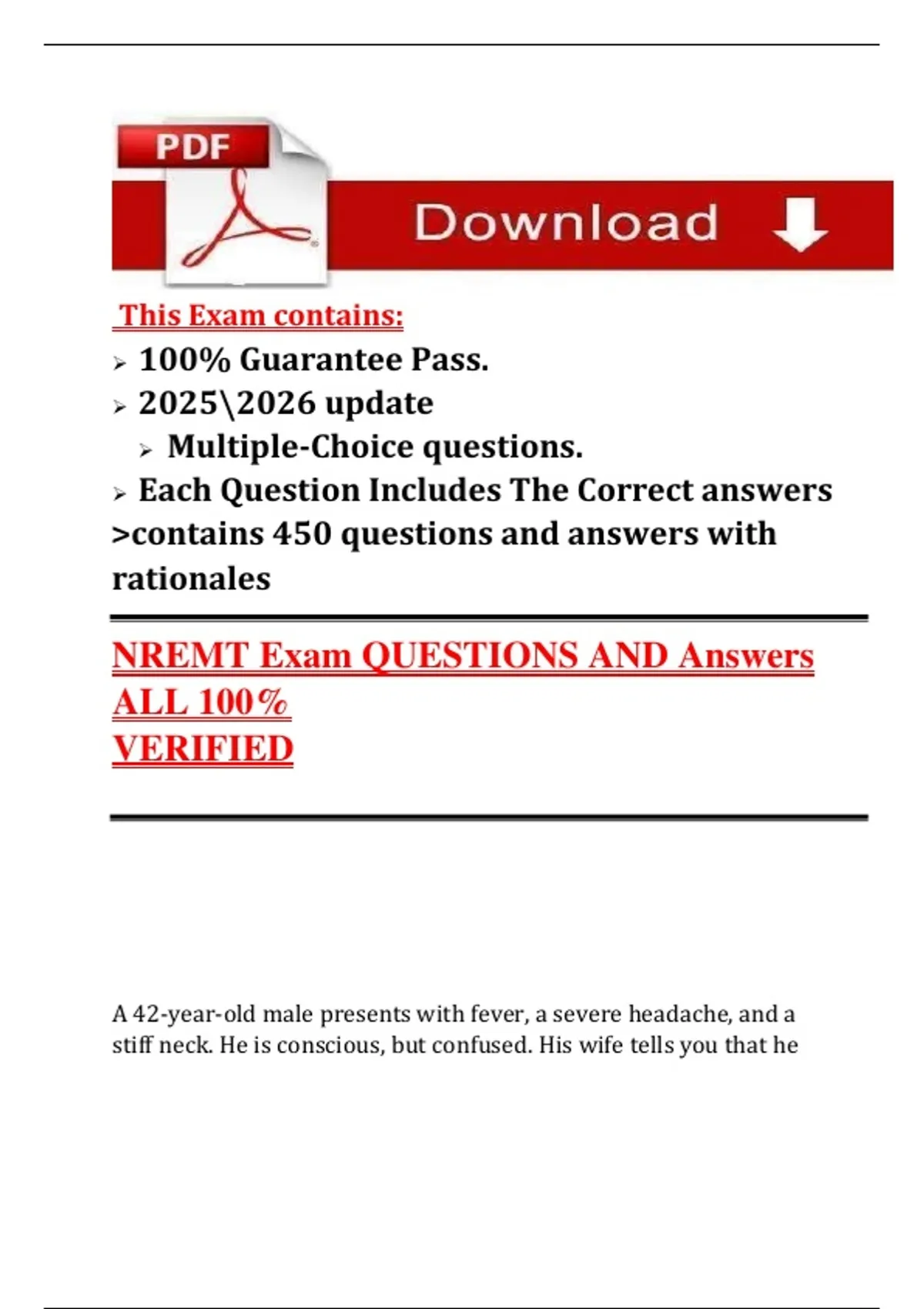 NREMT Exam – 450 Verified Practice Questions with Answers & Rationales ...