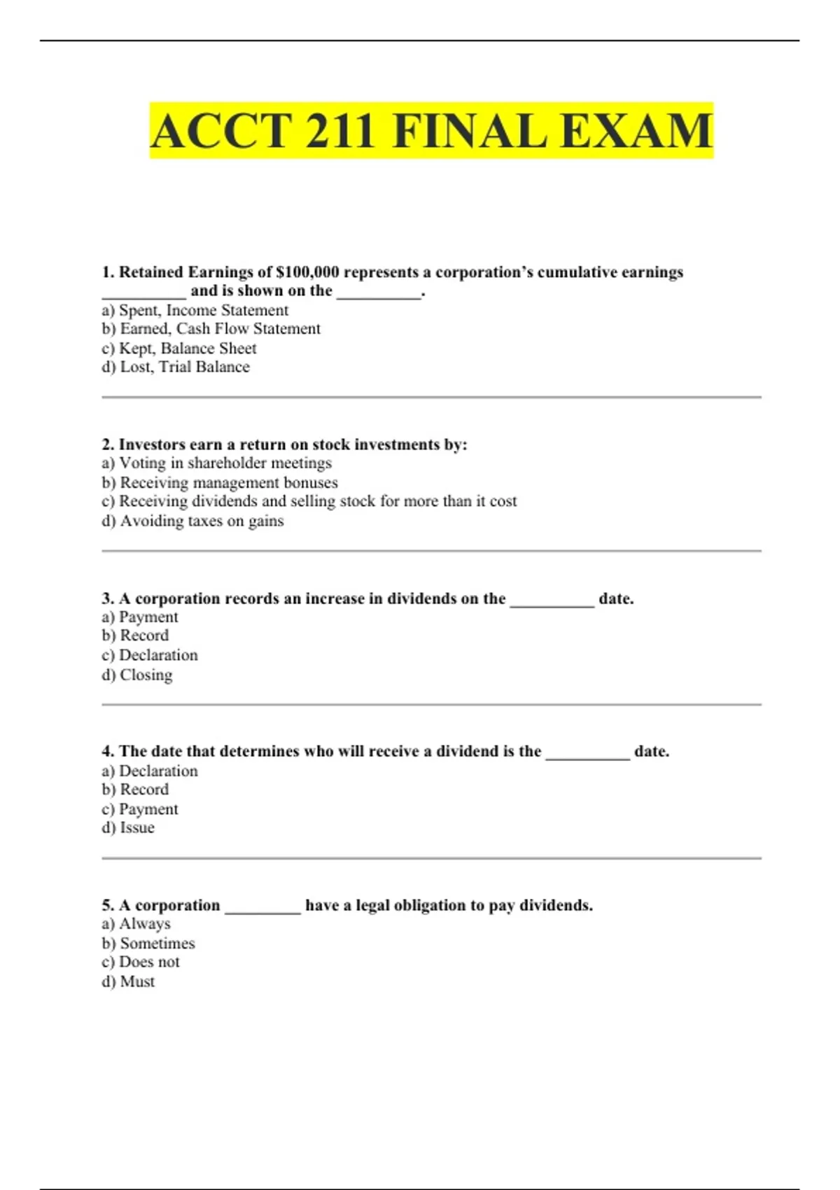 ACCT 211 FINAL EXAM - ACCT 211 - Stuvia US