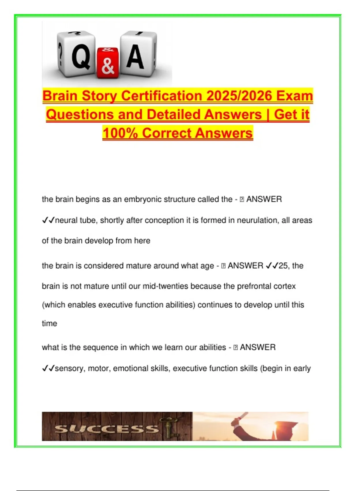 Brain Story Certification Exam – 2025/2026 | 100+ Verified Questions ...