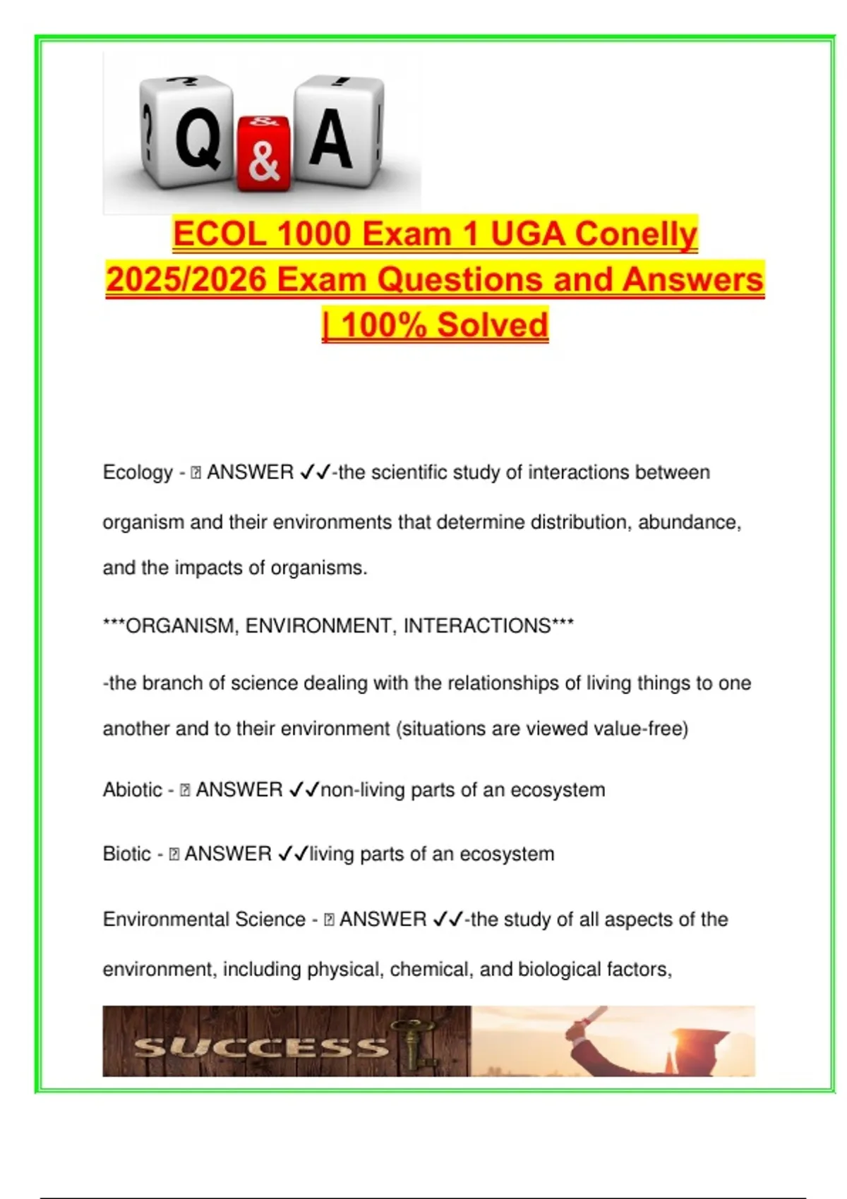 ECOL 1000 Exam 1 (2025/2026) – 100+ Solved Questions | Population ...