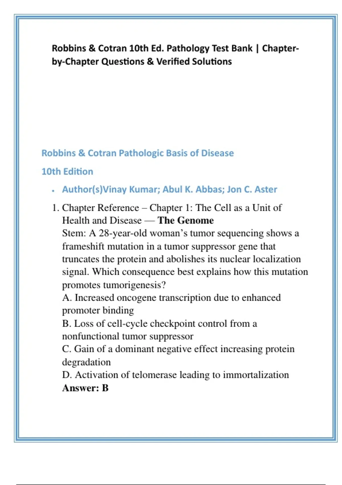 Ultimate Robbins & Cotran 10e Question Bank — Chapterwise NCLEX/USMLE ...