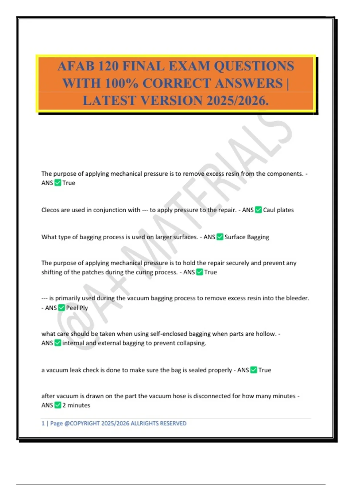AFAB 120 FINAL EXAM QUESTIONS WITH 100% CORRECT ANSWERS | LATEST ...