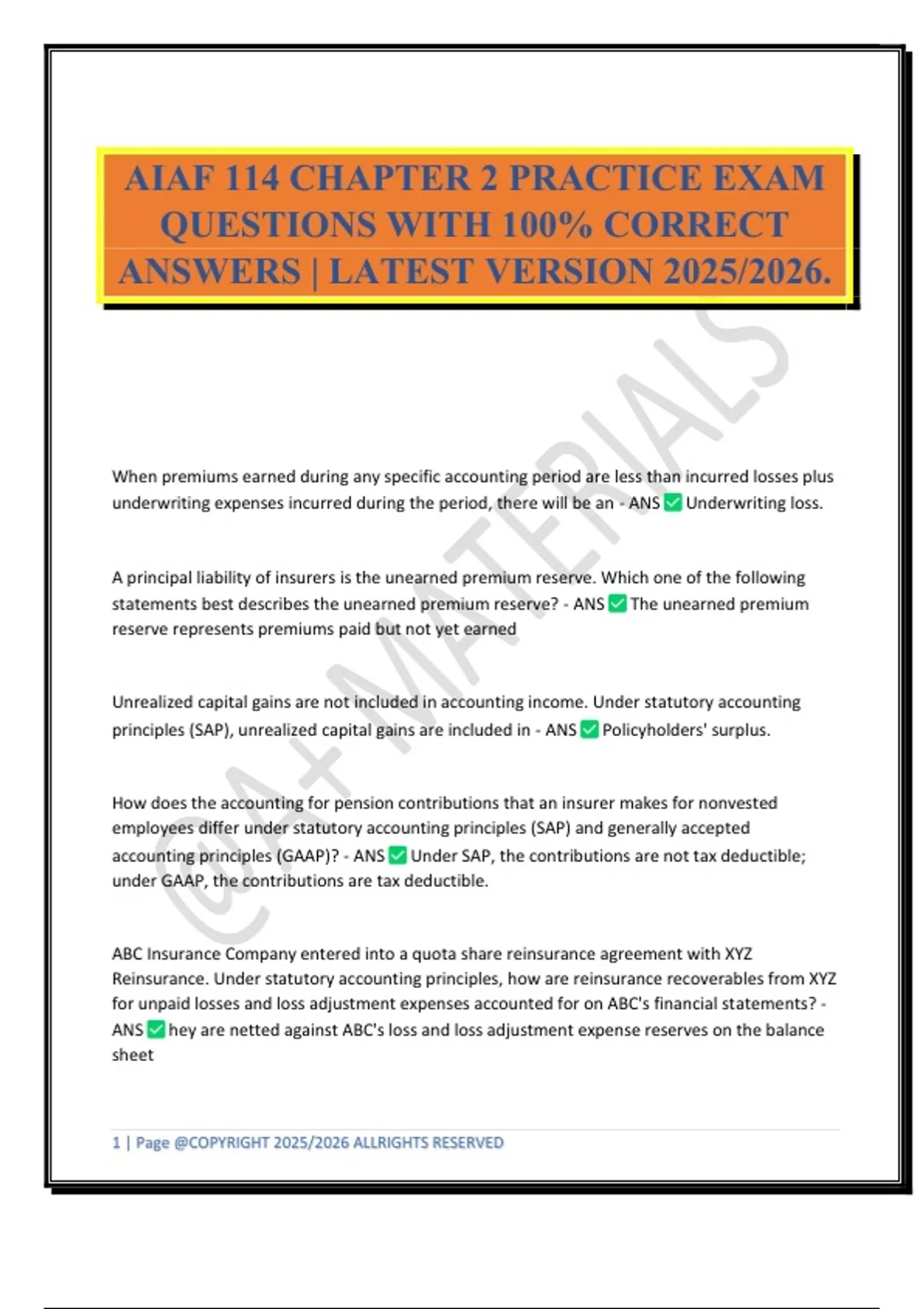 AIAF 114 CHAPTER 2 PRACTICE EXAM QUESTIONS WITH 100% CORRECT ANSWERS ...