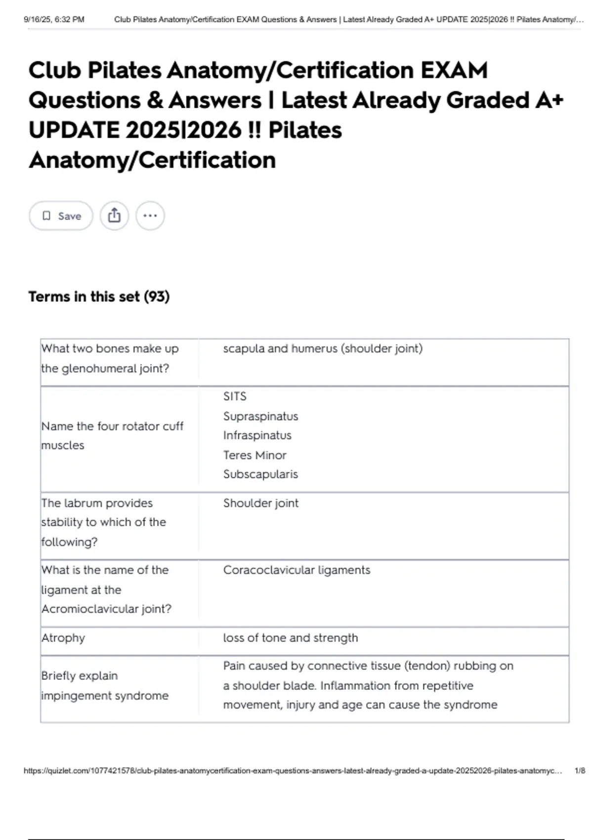 Club Pilates Anatomy/Certification EXAM Questions & Answers | Latest ...