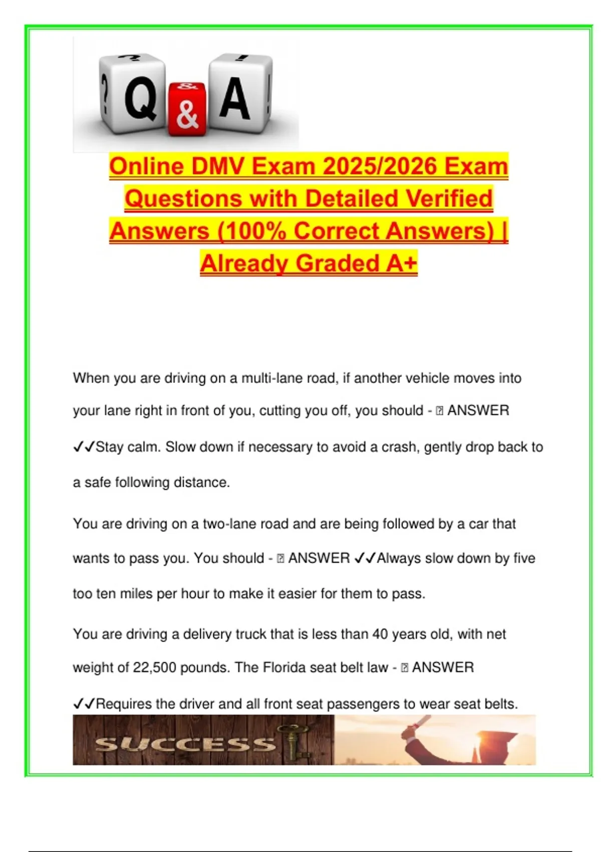Online DMV Exam 2025/2026 – 100 Verified Questions & Correct Answers ...
