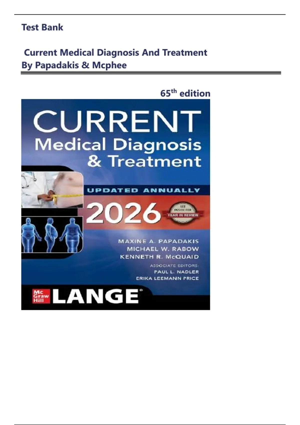 TEST BANK For Current Medical Diagnosis And Treatment 2026, 65th ...