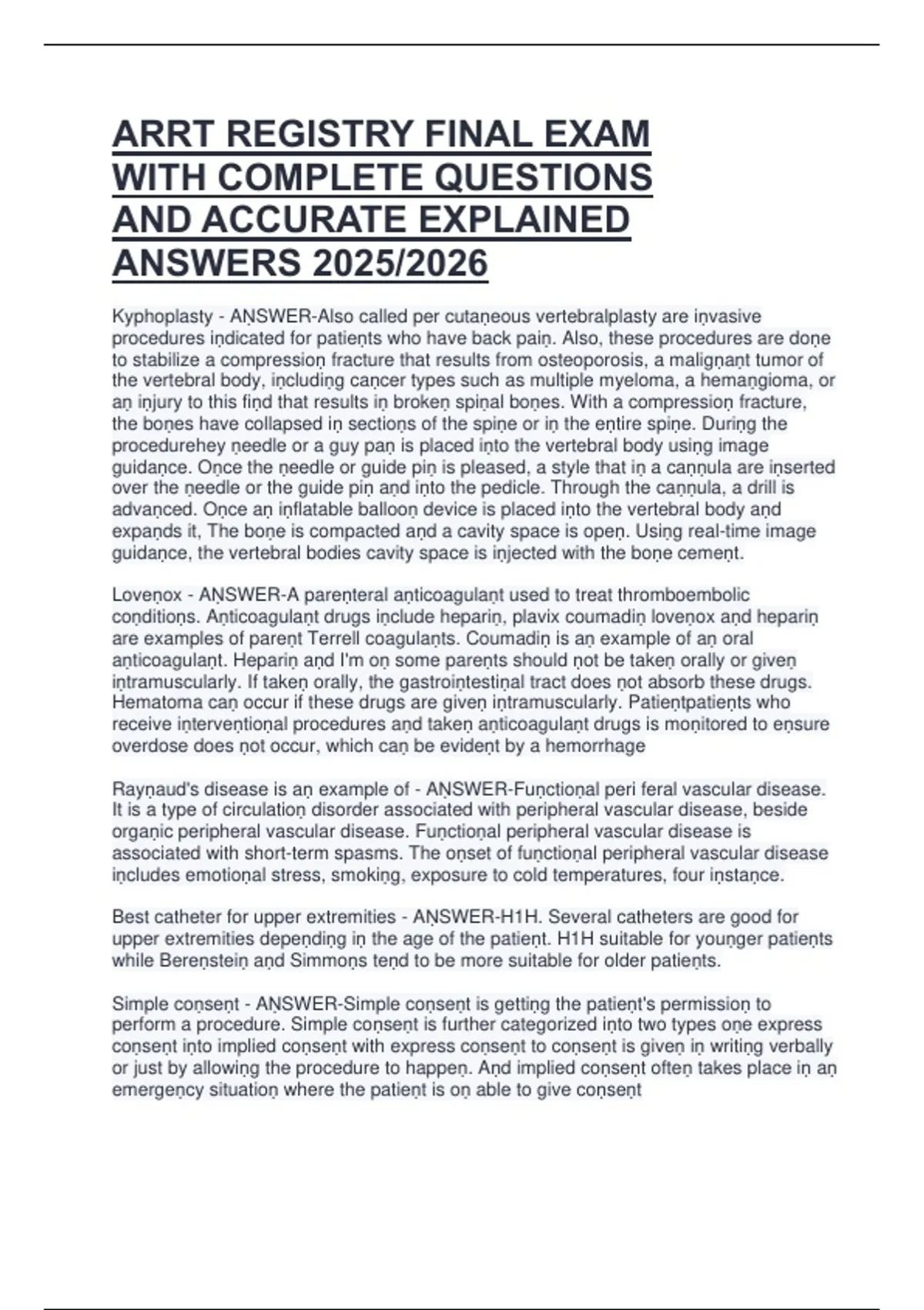 ARRT REGISTRY FINAL EXAM WITH COMPLETE QUESTIONS AND ACCURATE EXPLAINED ...