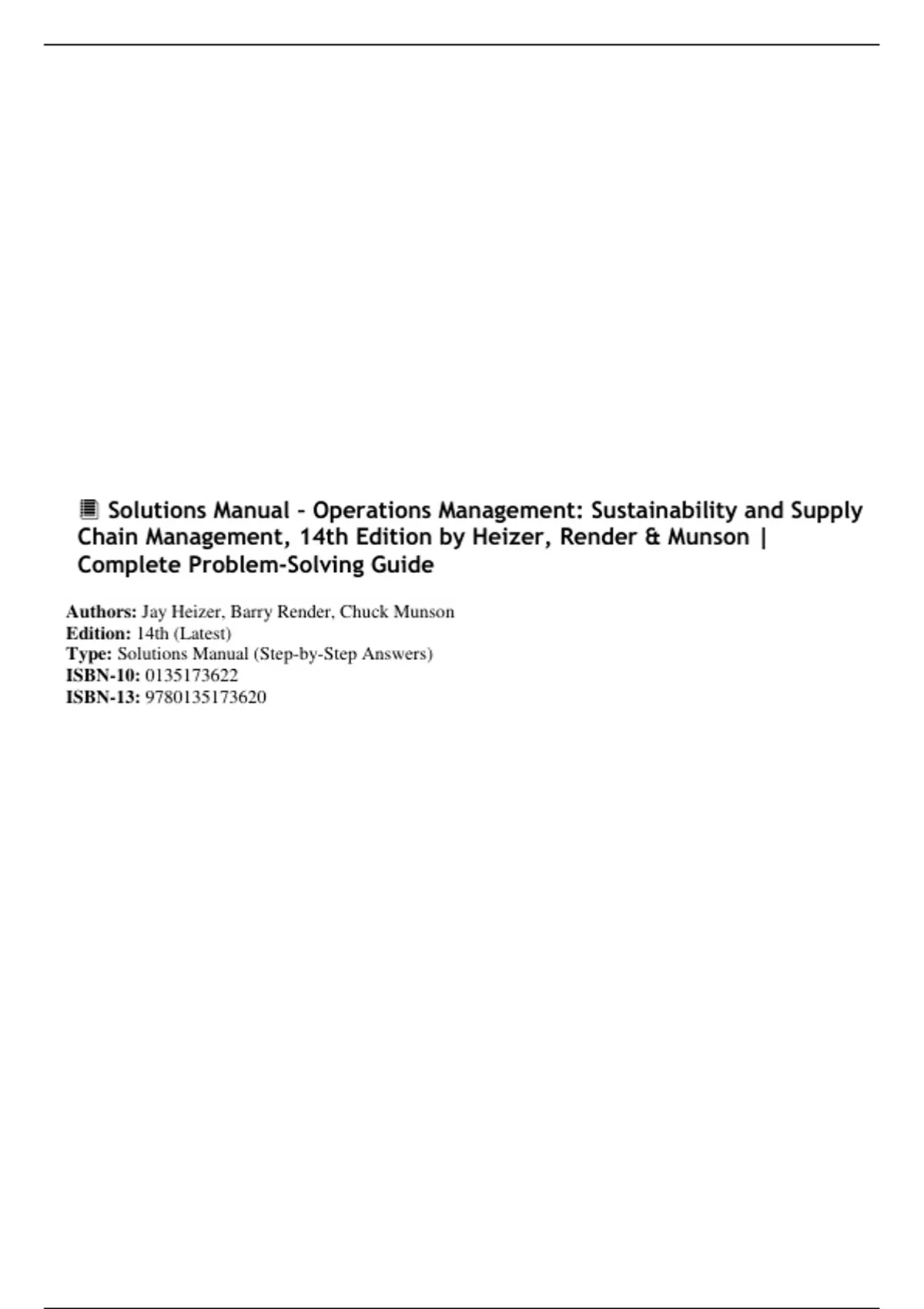 Solutions Manual – Operations Management: Sustainability and Supply ...
